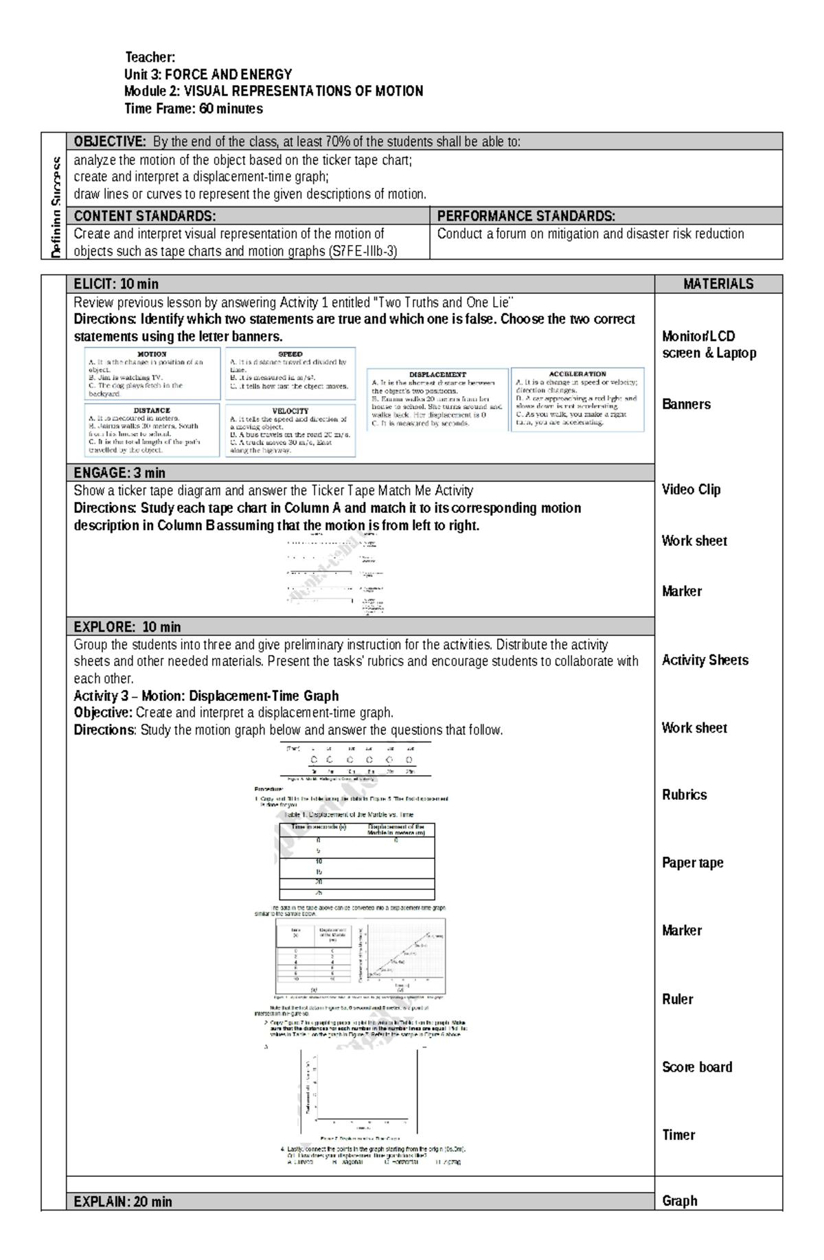 7E'S Lesson Plan: Force & Energy Module 2 for Science 7 - Studocu