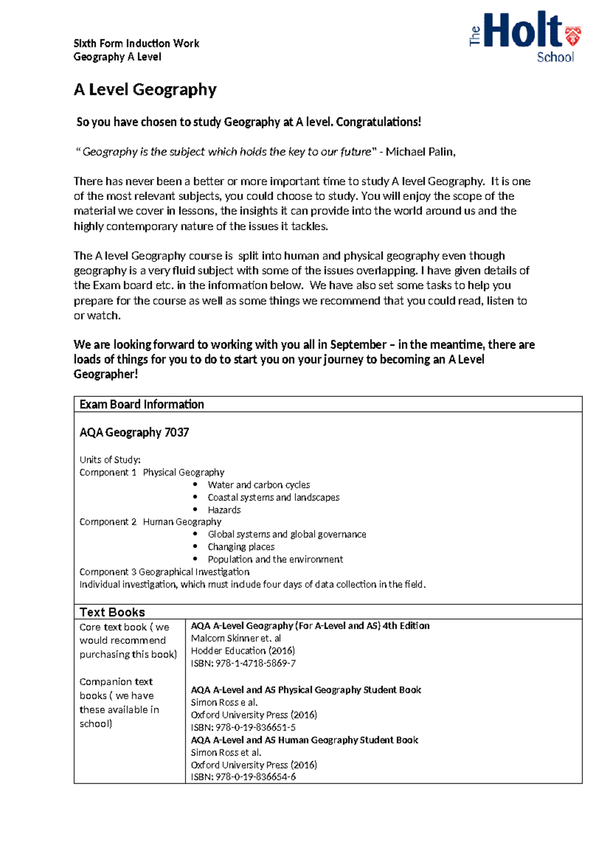 A Level Geography Induction Tasks & Resources (Geography A Level) - Studocu