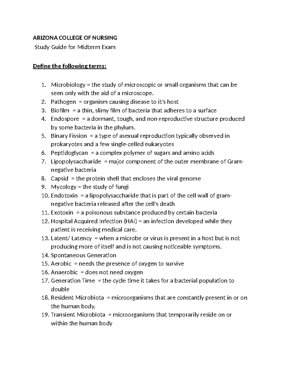 BIO 205 - Midterm Exam Study Guide: Key Microbiology Terms & Concepts - Studocu