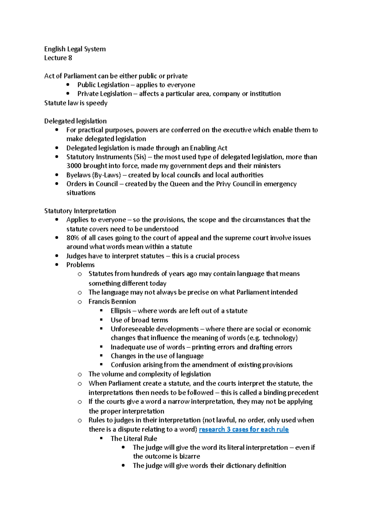 ELS L8 - Notes on lecture eight of English Legal System taught by Prof ...