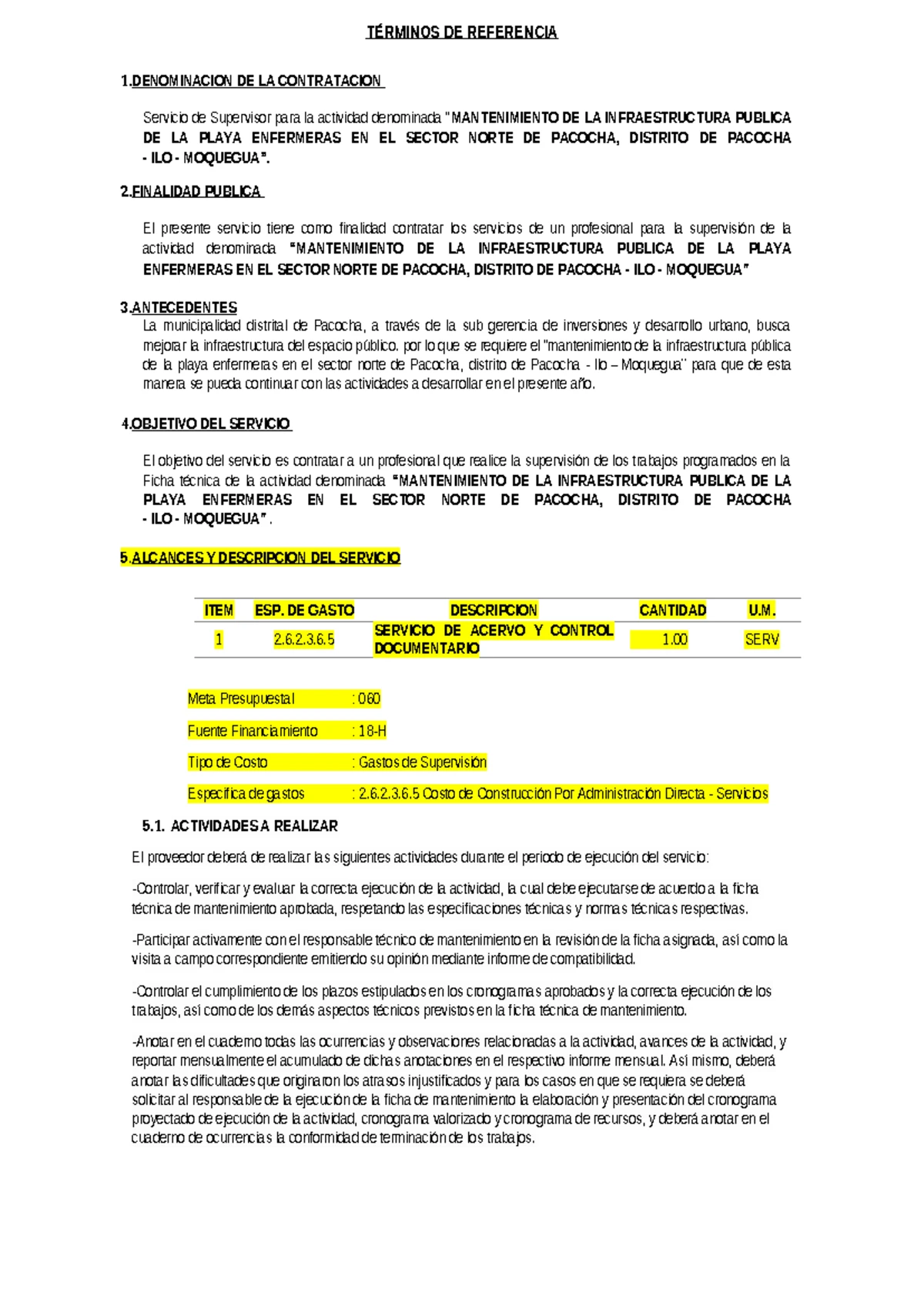 TDR para Implementación de SST en Infraestructura Pública - Pacocha ...