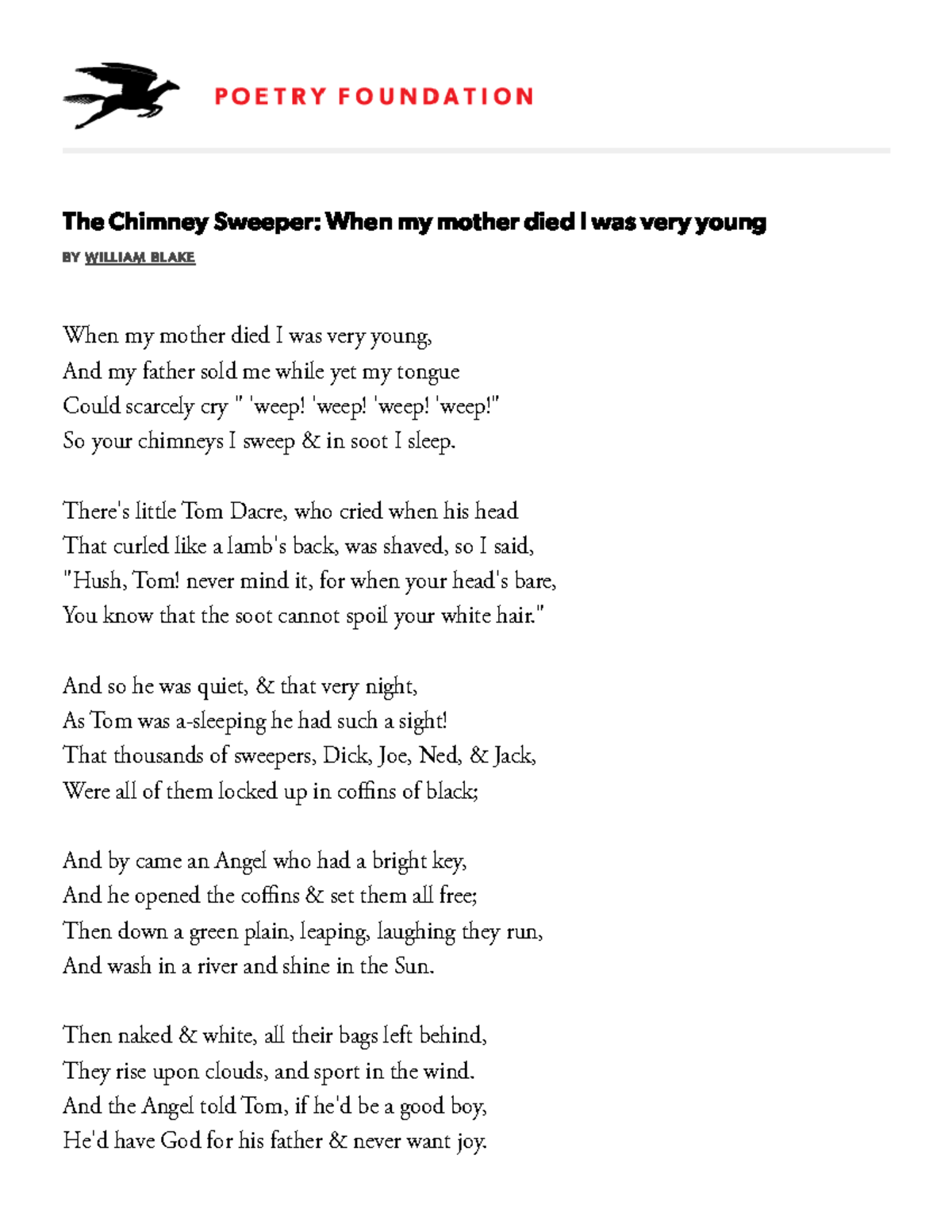 The Chimney Sweeper: Analysis of Blake's Poem (ENG 101) - Studocu