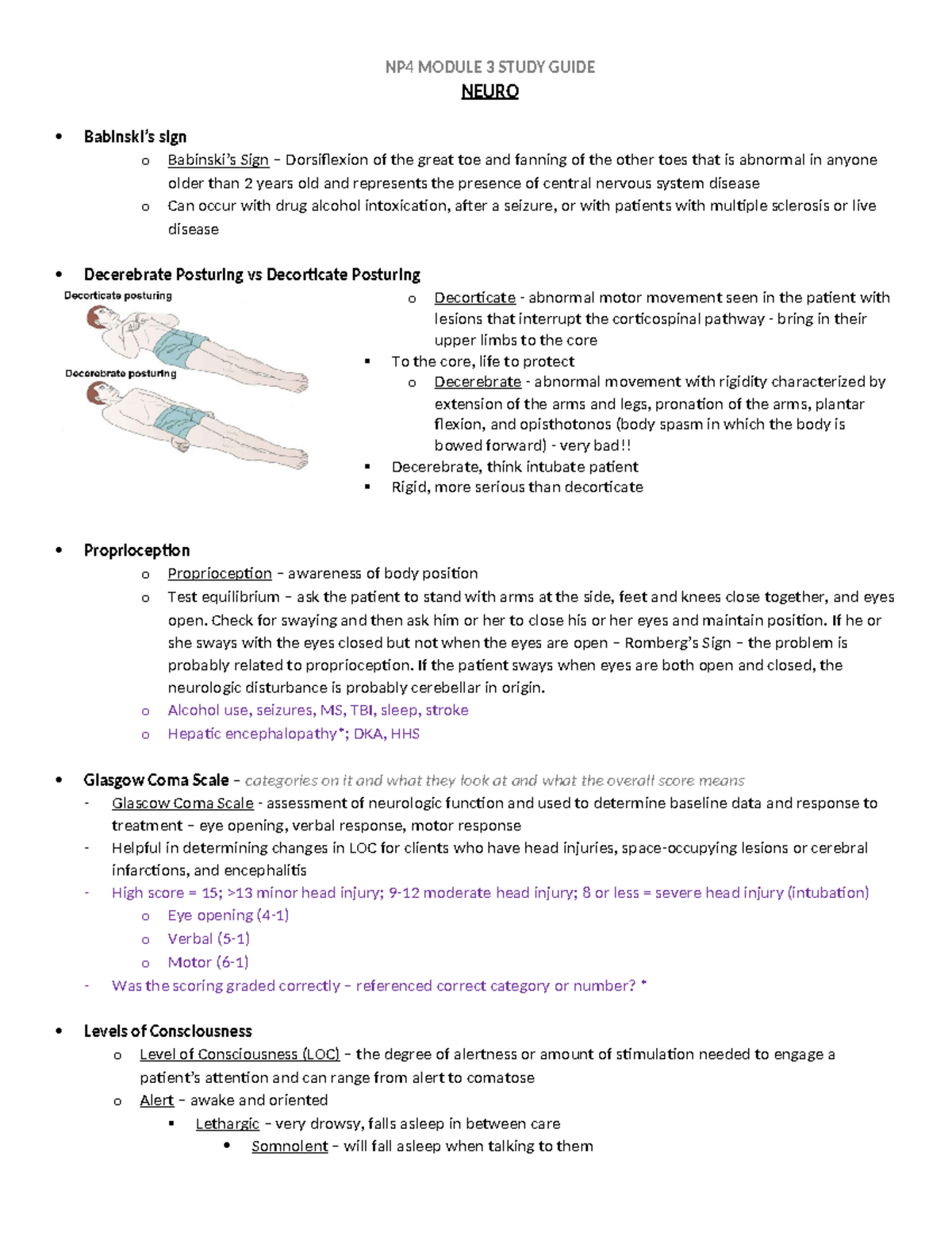 NP4 Module 3 Study Guide: Neurological Assessments and Disorders - Studocu