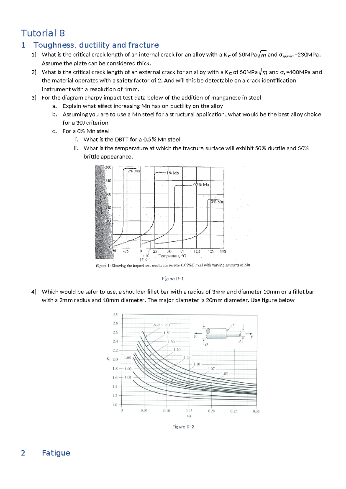 Tut 8 - Tutorial 8 1 Toughness, ductility and fracture 1) What is the ...