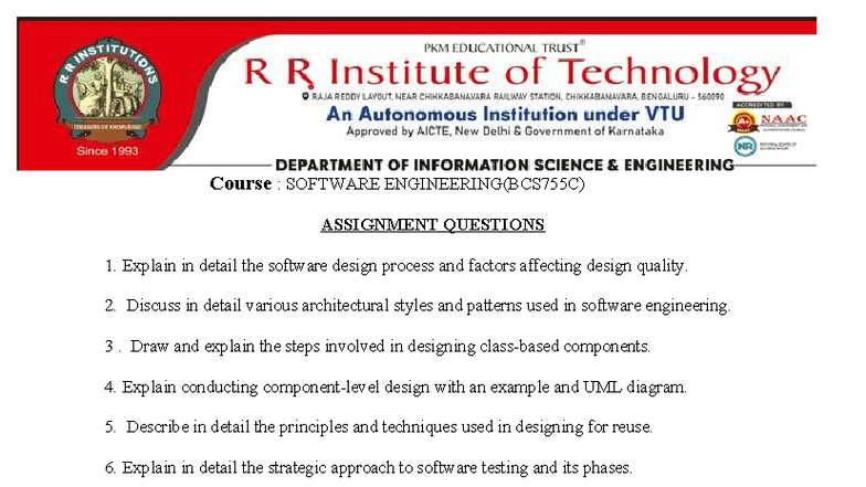 BCS755C Software Engineering Assignment Questions and Topics - Studocu