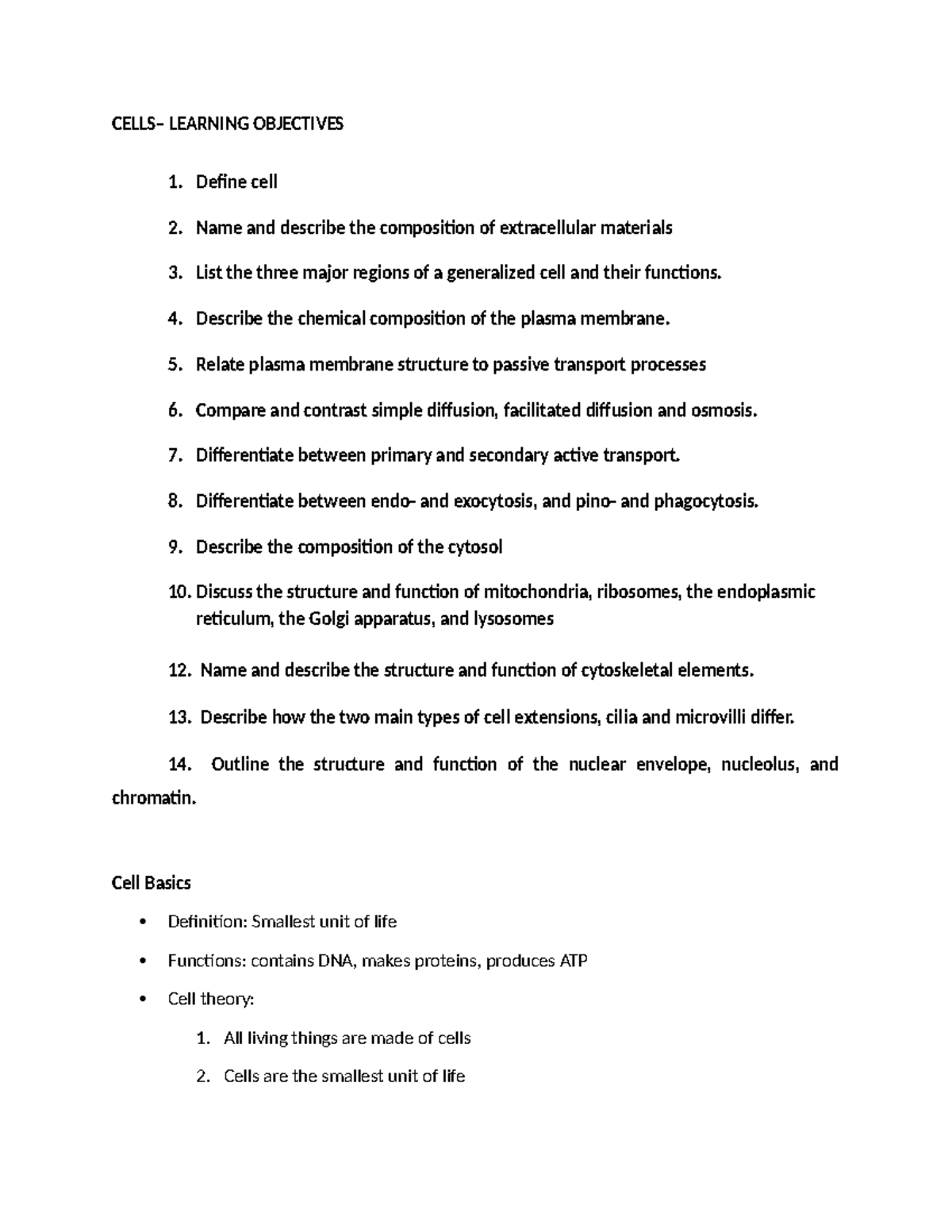 Cell Biology Overview: Structure, Function, and Transport Mechanisms (BIO101) - Studocu