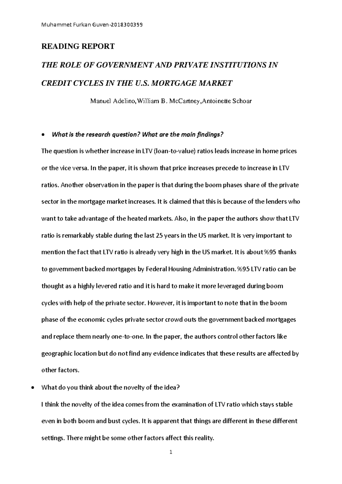 Reading Report Week 6 - Muhammet Furkan Guven- 1 READING REPORT THE ...