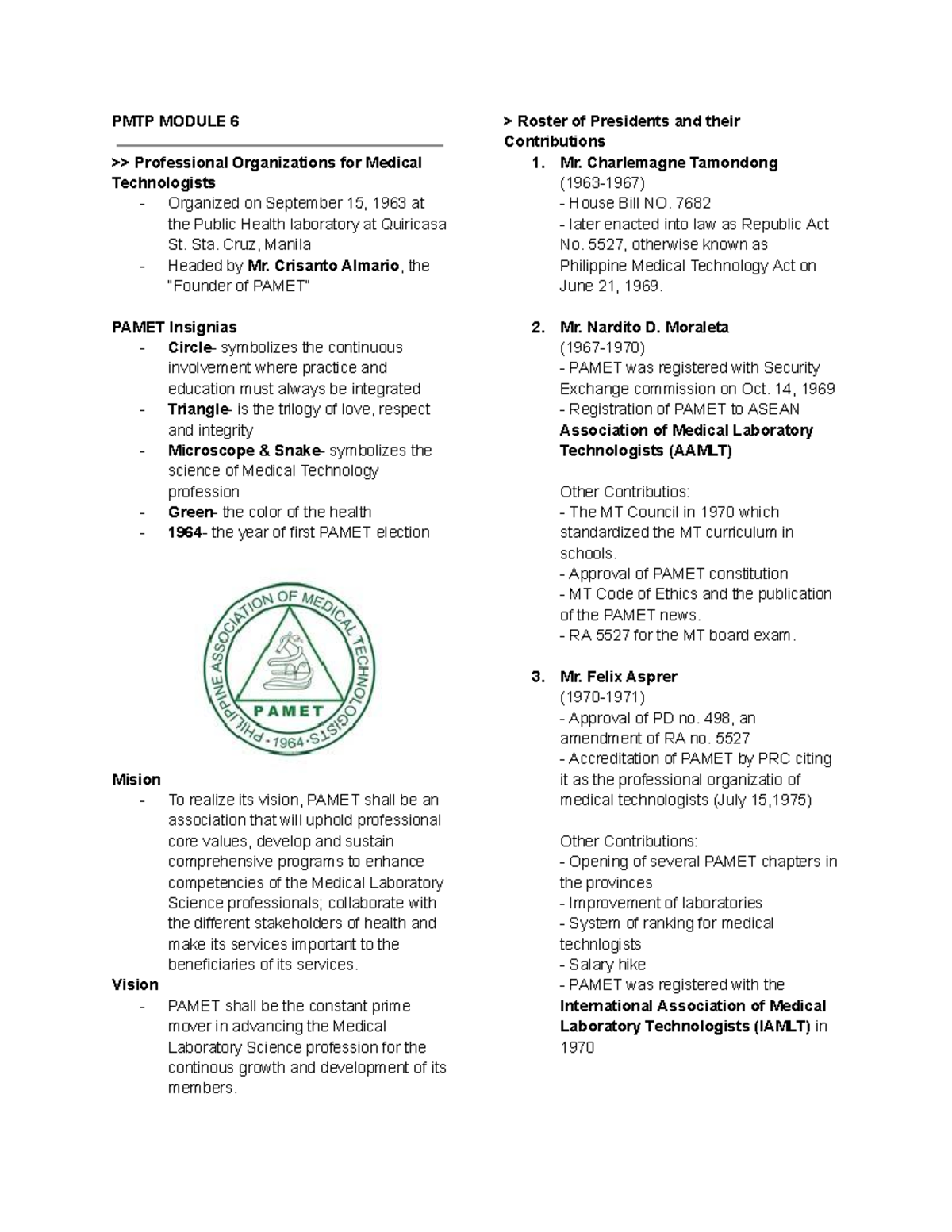 PMTP Module 6 - summary - PMTP MODULE 6 >> Professional Organizations ...