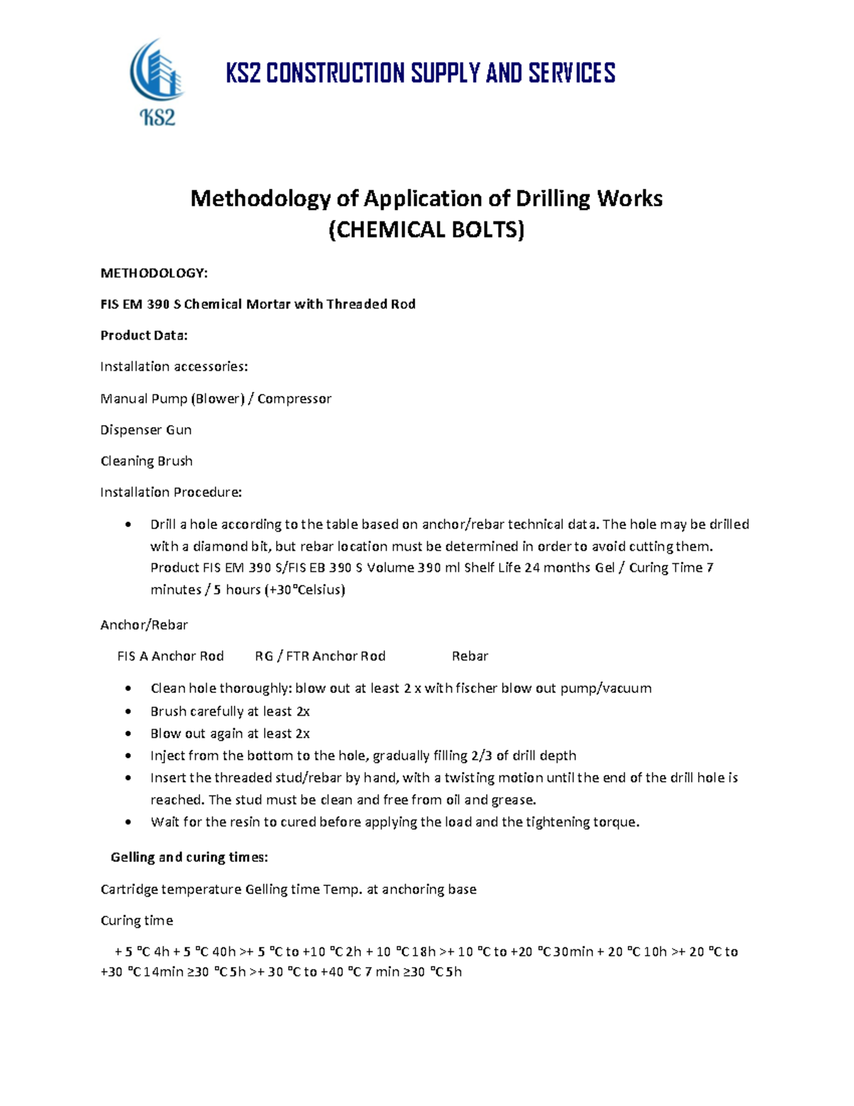 Methodology of Chemical Bolts Application for Drilling Works - CHEM 2 ...