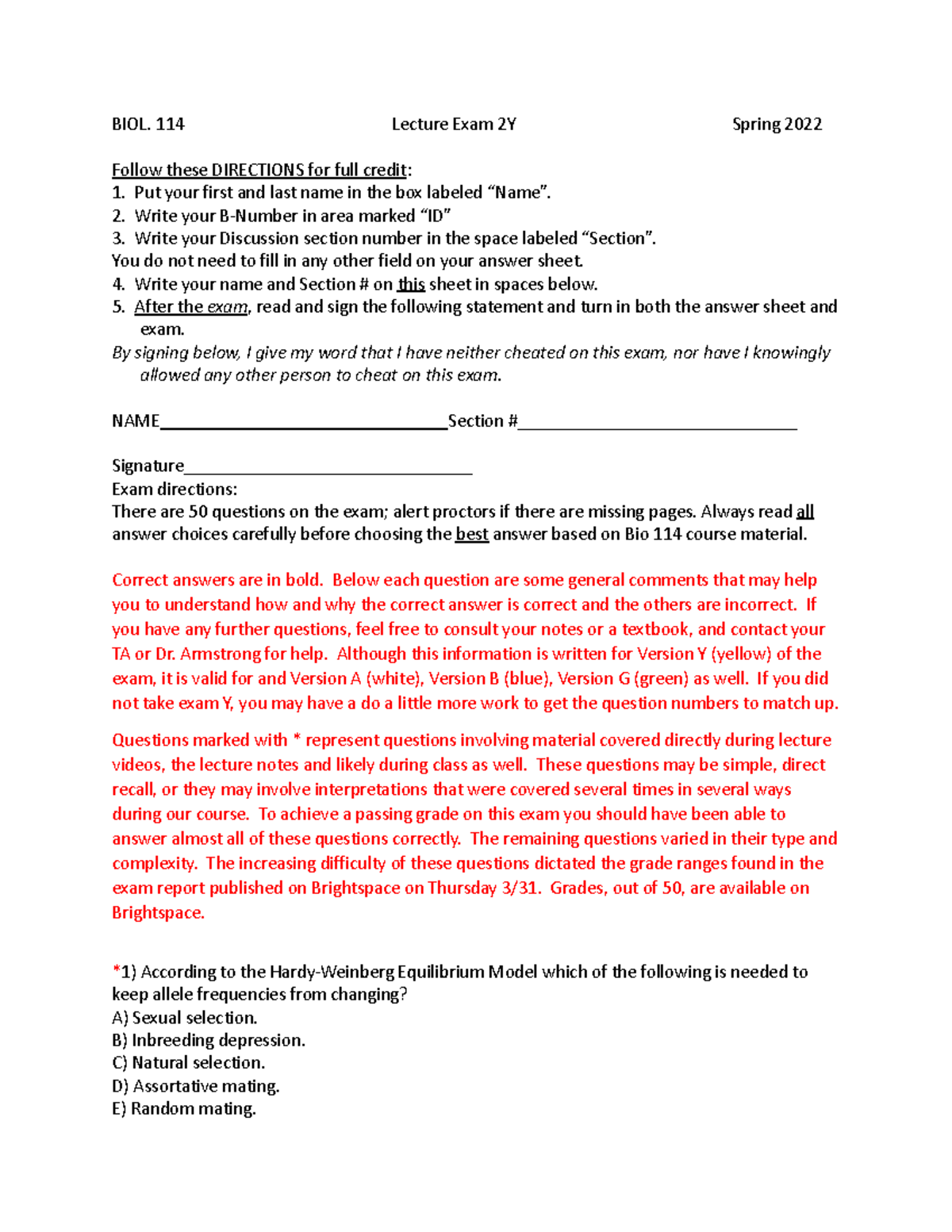 BIOL 114 Lecture Exam 2Y Guidelines and Exam Questions - Spring 2022 ...
