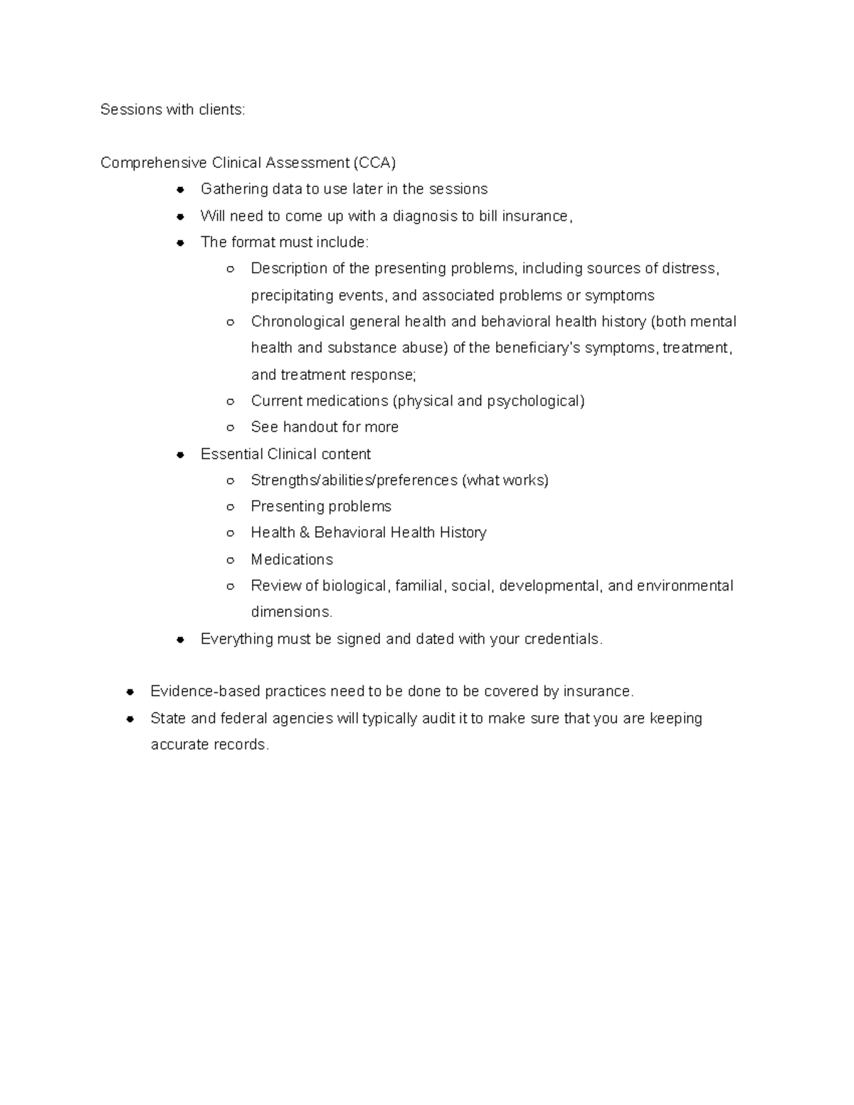 Comprehensive Clinical Assessment (CCA) Outline for Client Sessions ...