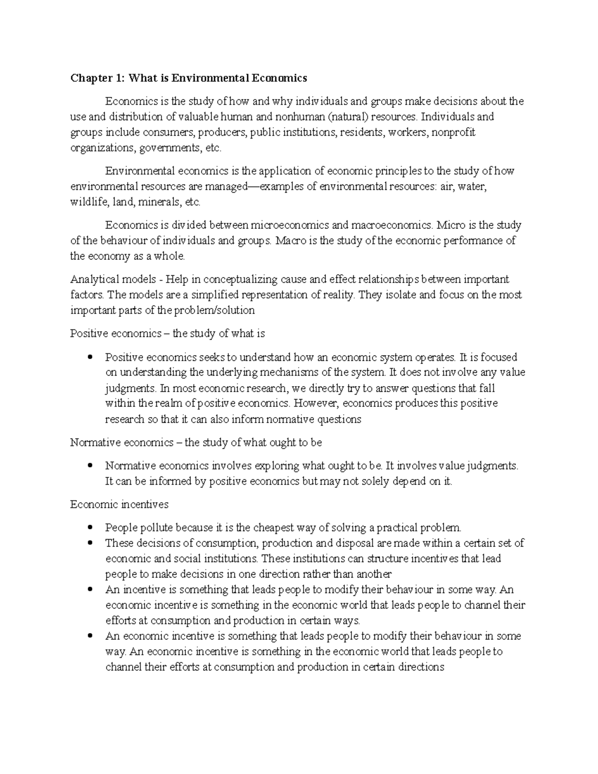 Chapter 1: Introduction to Environmental Economics (ECO 101) - Studocu
