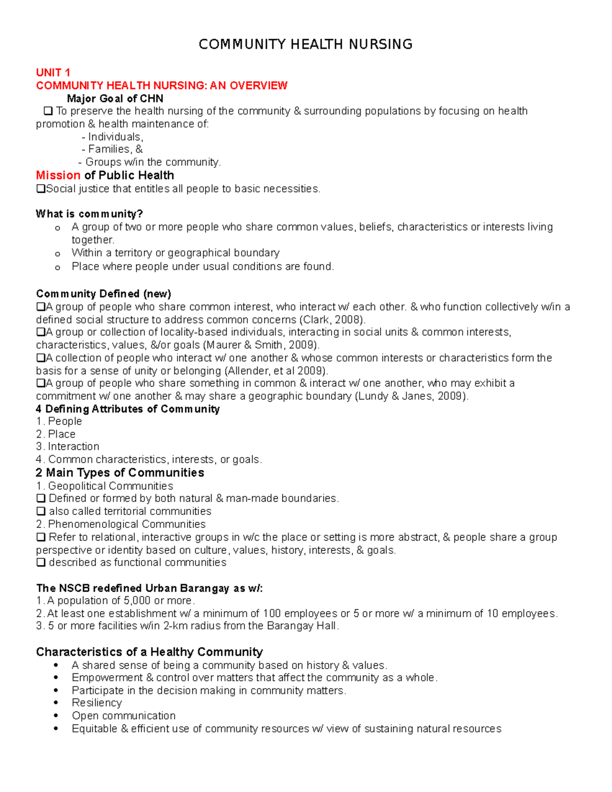 Community Health Nursing - COMMUNITY HEALTH NURSING UNIT 1 COMMUNITY ...