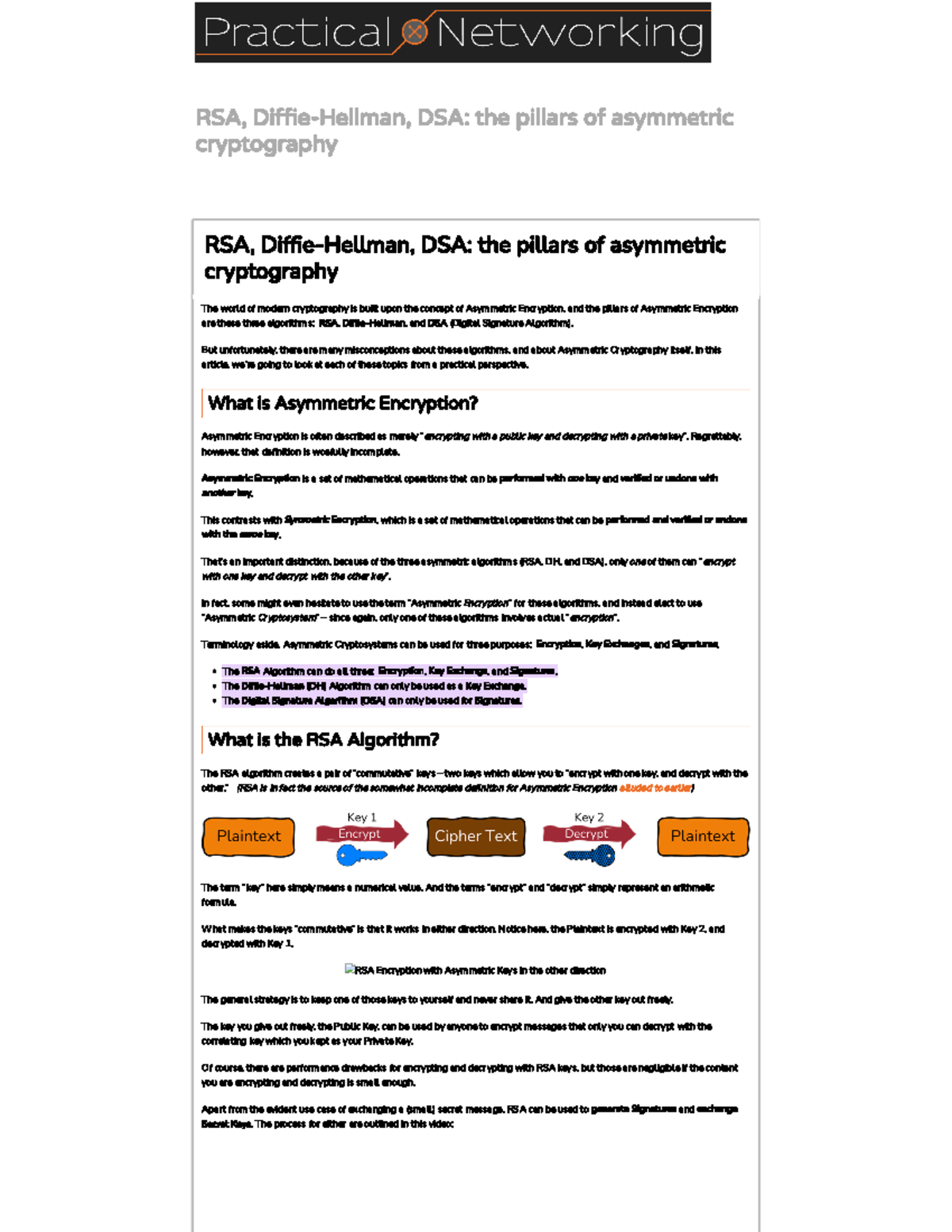 RSA, Diffie-Hellman, DSA the pillars of asymmetric cryptography ...