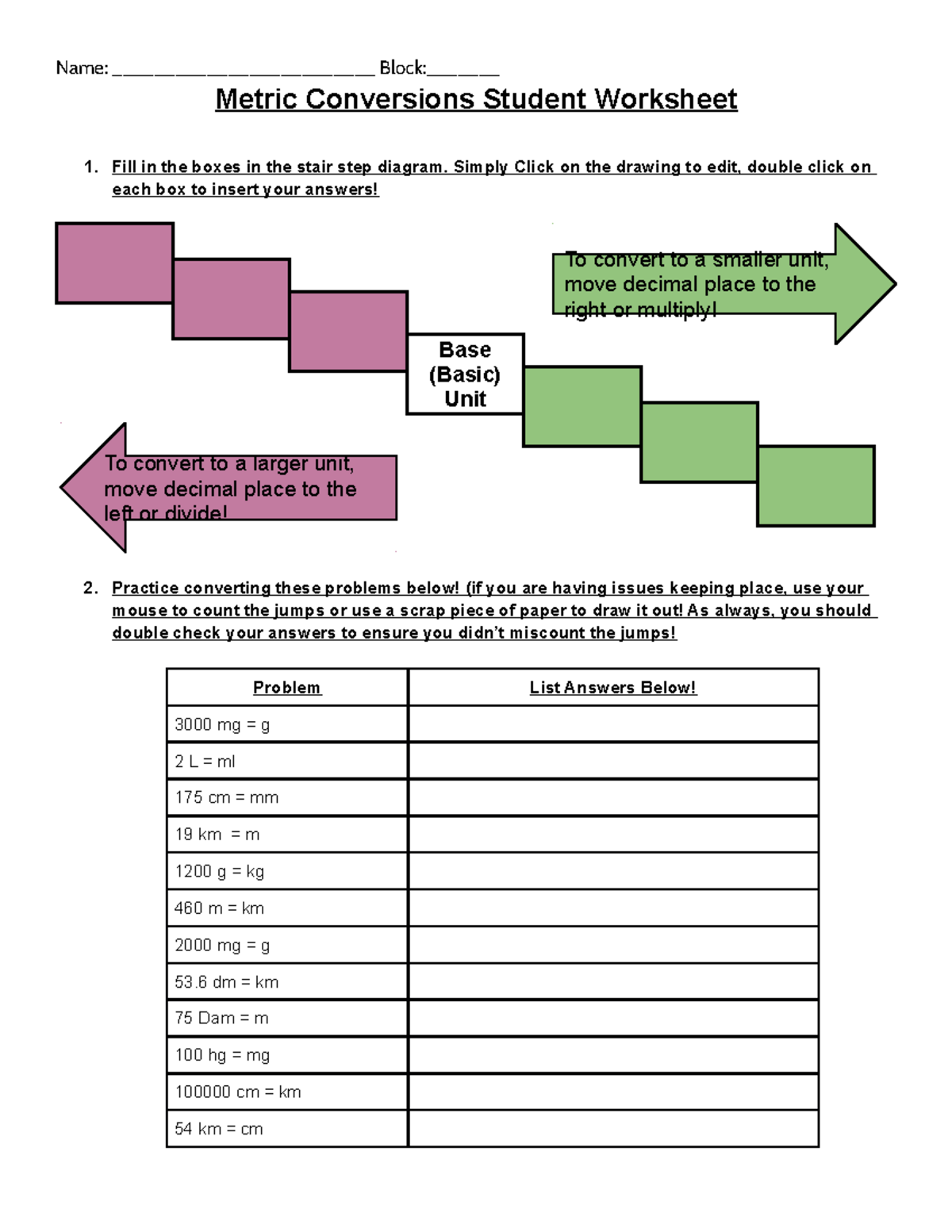 Lab 1: Extra Practice on Metric System Conversions - Studocu