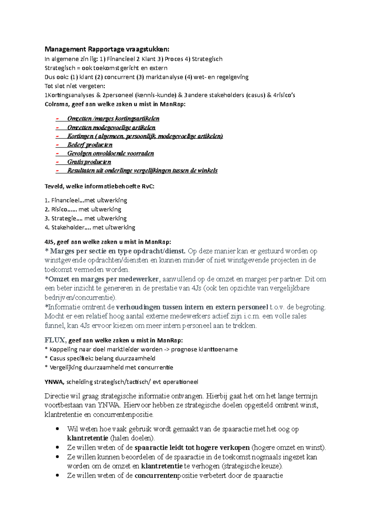 Management Rapportage Vraagstukken en Informatiebehoeften - Studeersnel