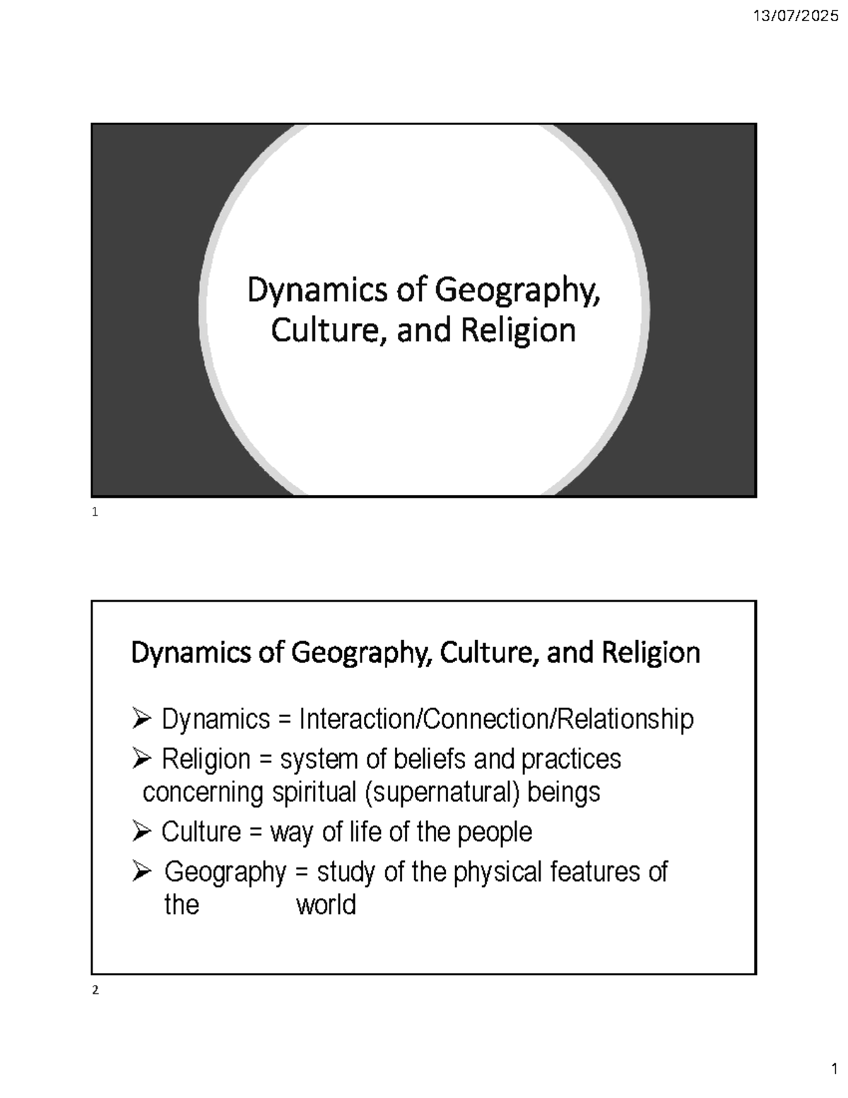 Dynamics of Geography, Culture, and Religion: Course Notes - Studocu