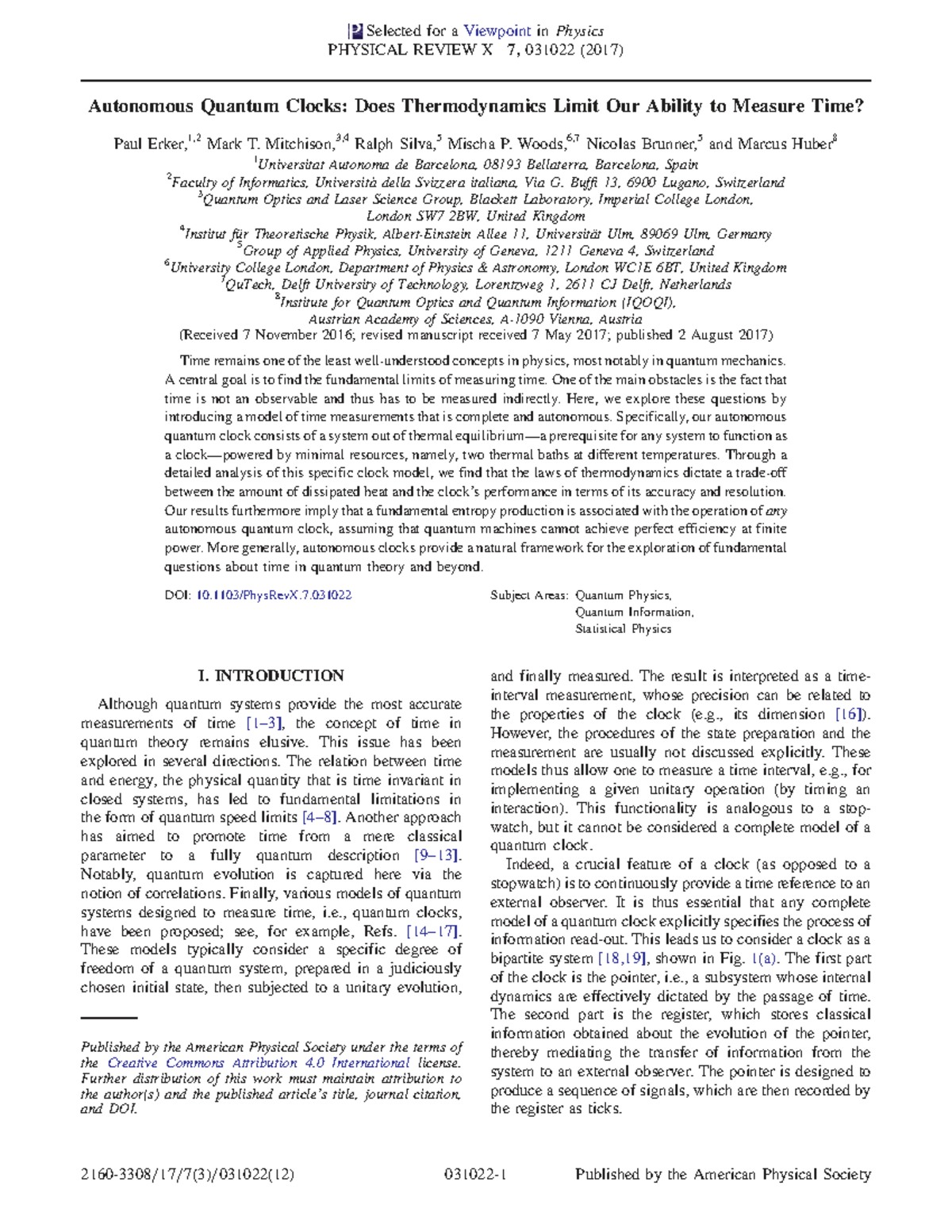 Autonomous Quantum Clocks: Thermodynamic Limits on Time Measurement ...
