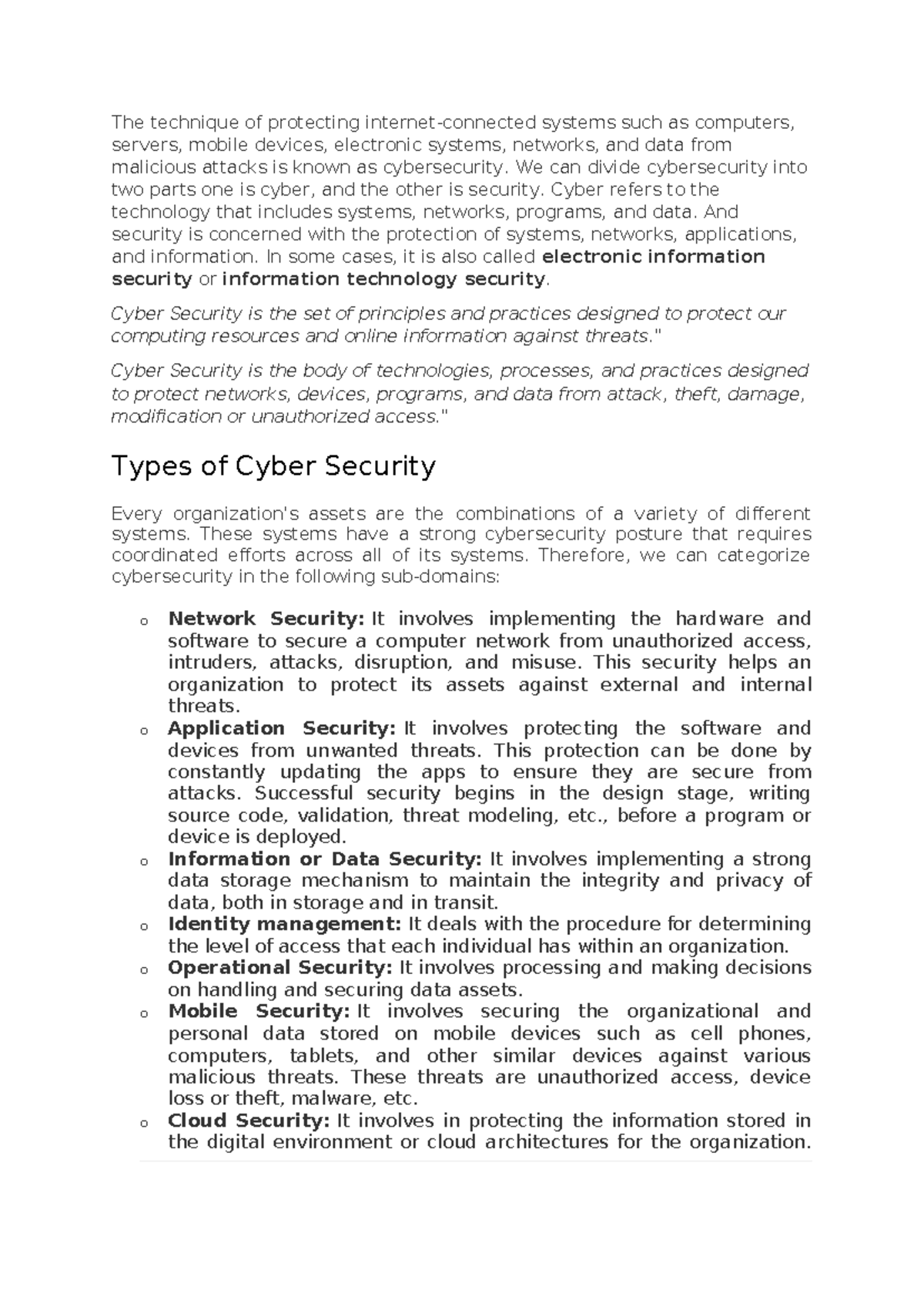 Intro - Summary Cyber security - The technique of protecting internet ...