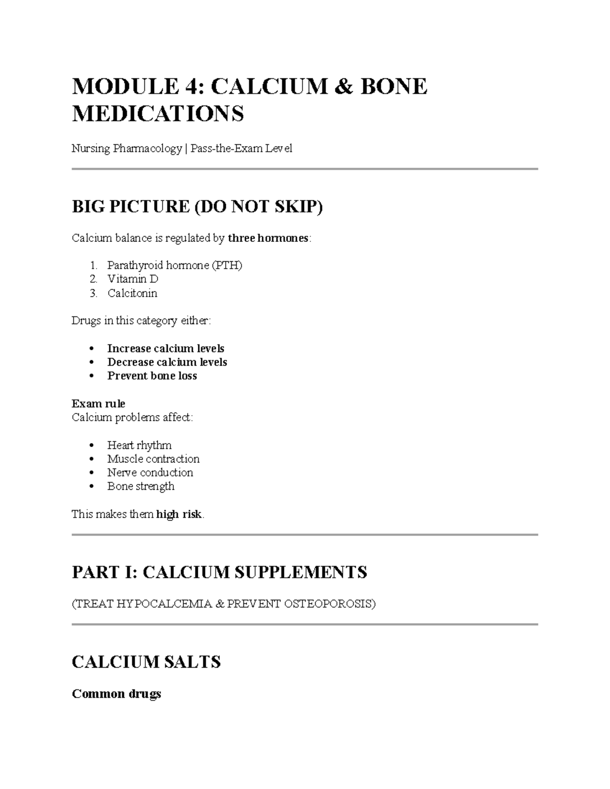 Nursing Pharmacology: Calcium & Bone Meds Overview (Module 4) - Studocu