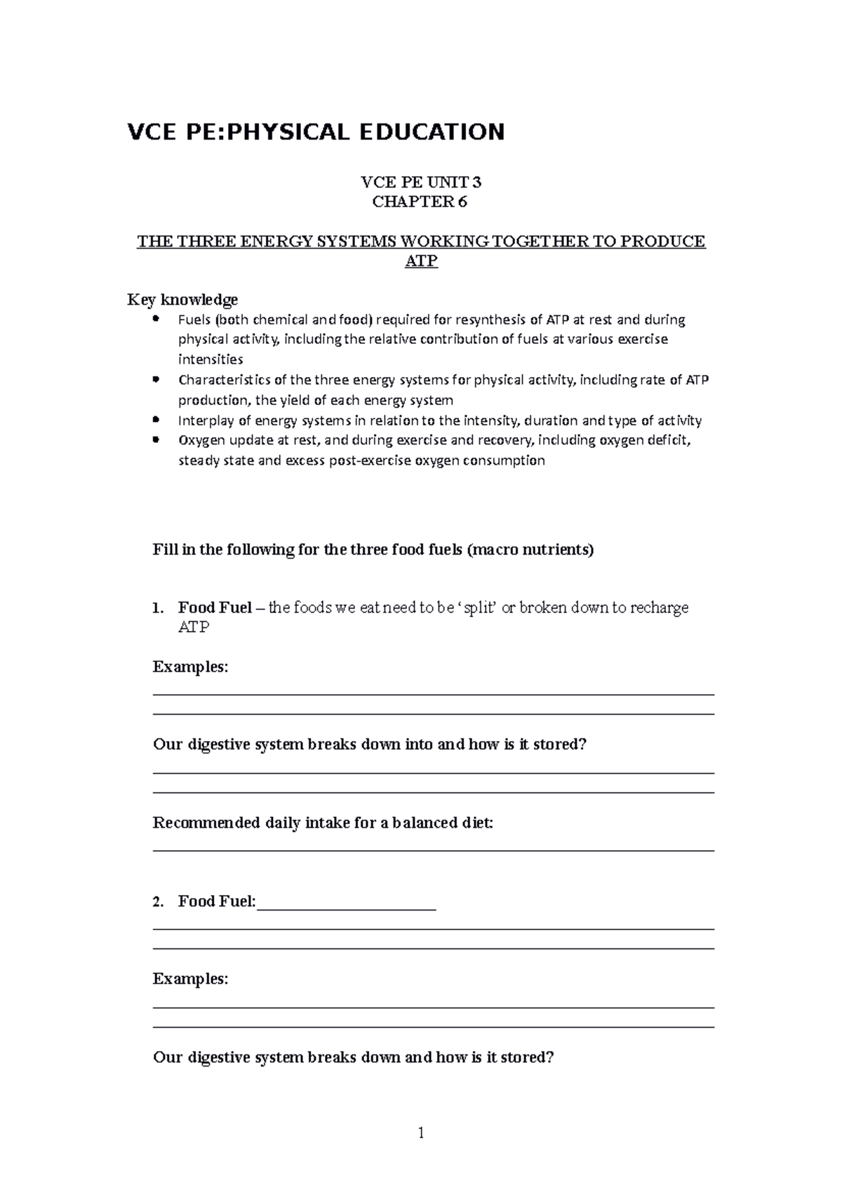 VCE PE Chapter 6.Energy Systems working together - VCE PE:PHYSICAL ...