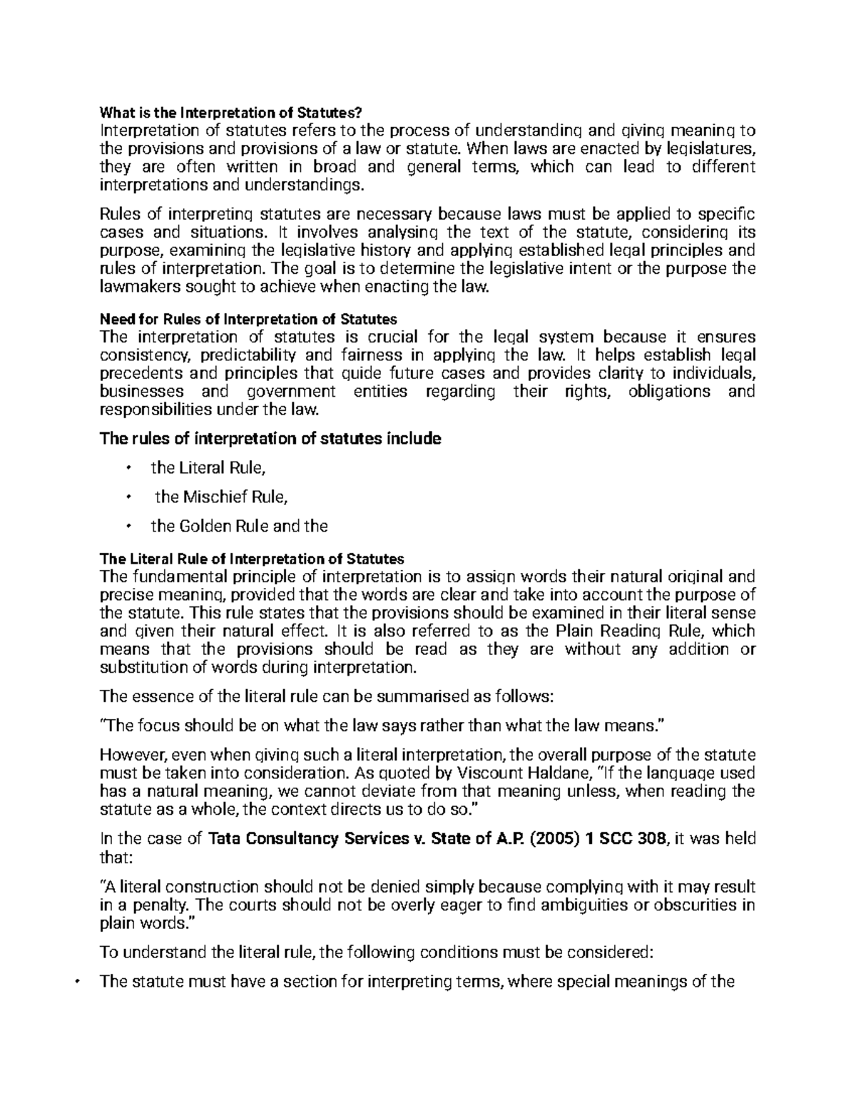 Interpretation of Statutes: Key Rules and Principles (Law 101) - Studocu
