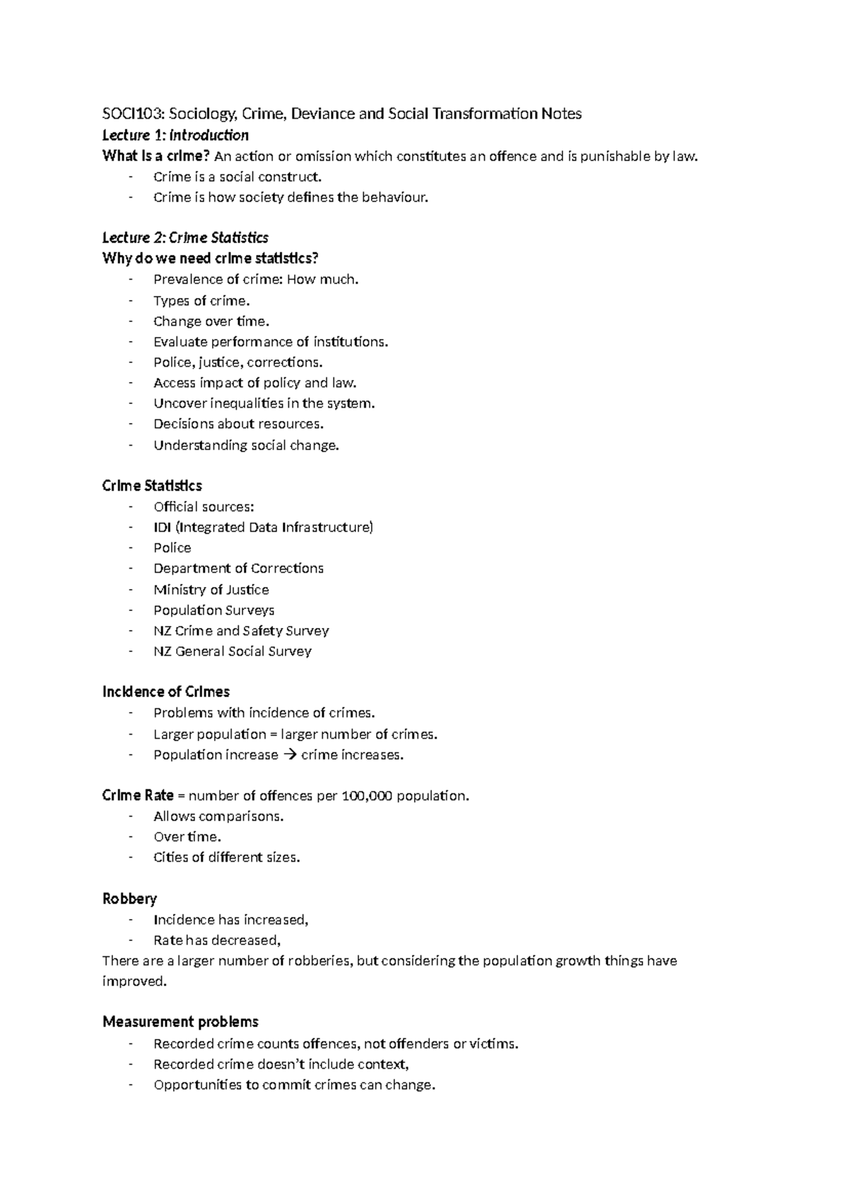 SOCI103: Notes on Sociology, Crime, Deviance & Social Theories - Studocu