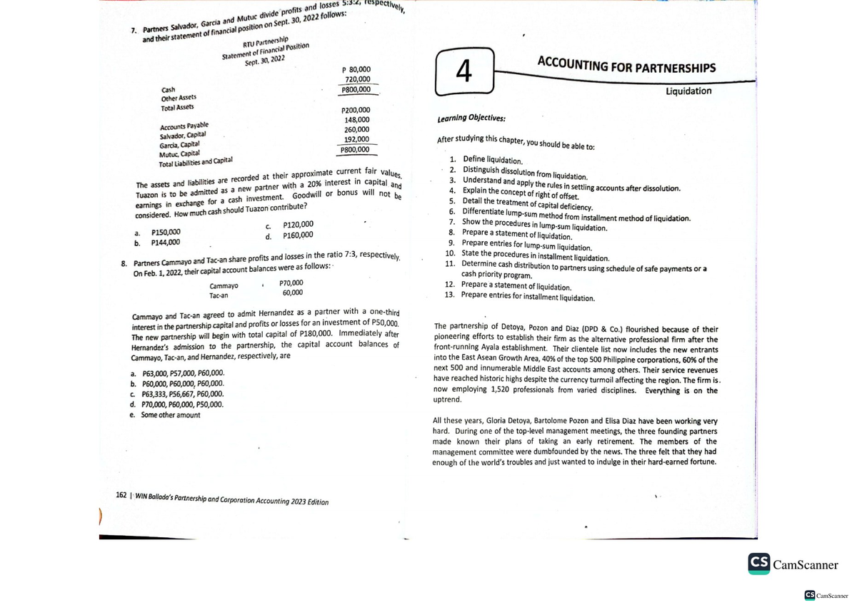 Partnership and Corporation Accounting: Chapter 4 - Liquidation ...