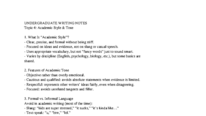 04 Academic Style and Tone: Key Writing Notes for Clarity - Studocu