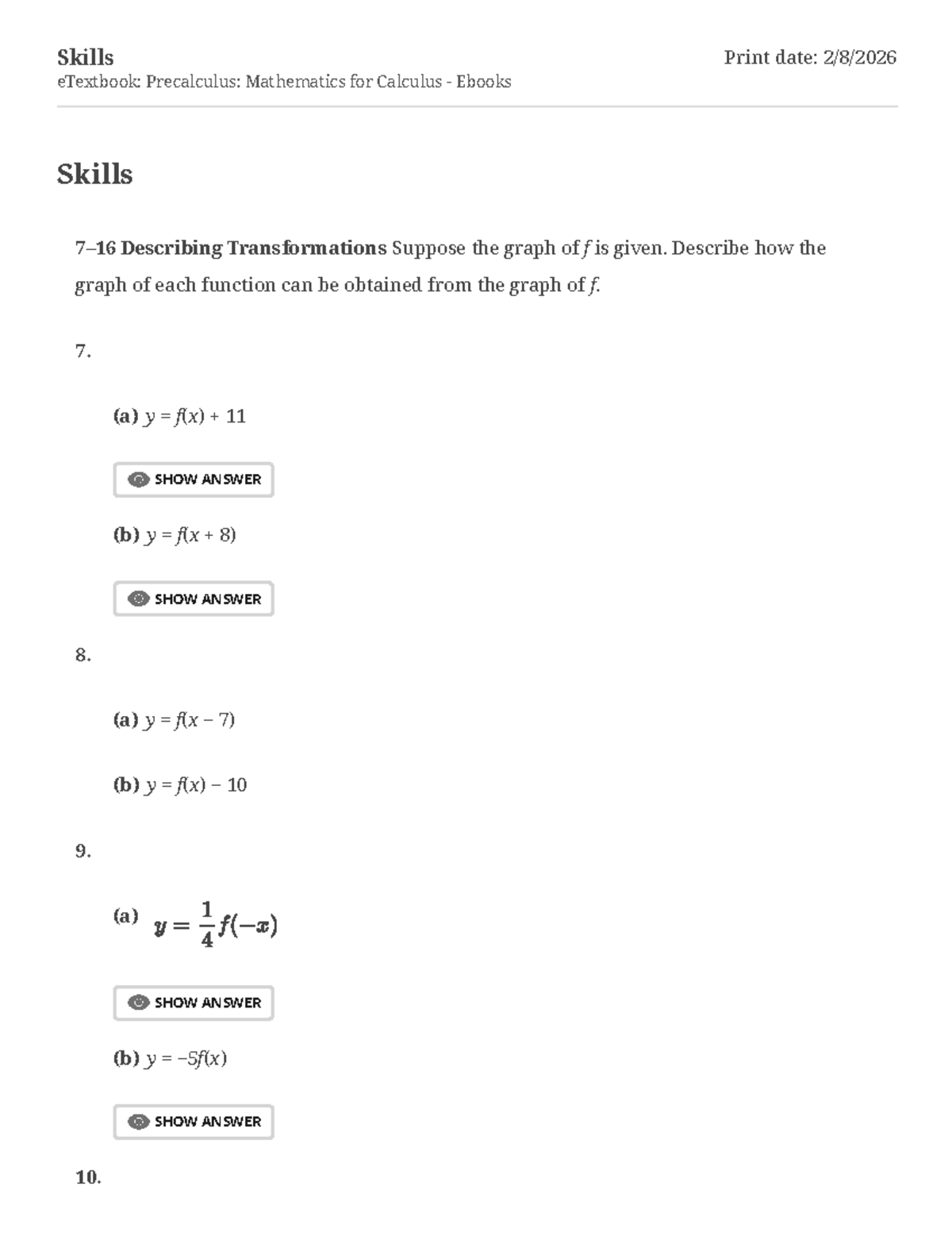 Precalculus: Skills in Describing Transformations (MATH 101) - Studocu