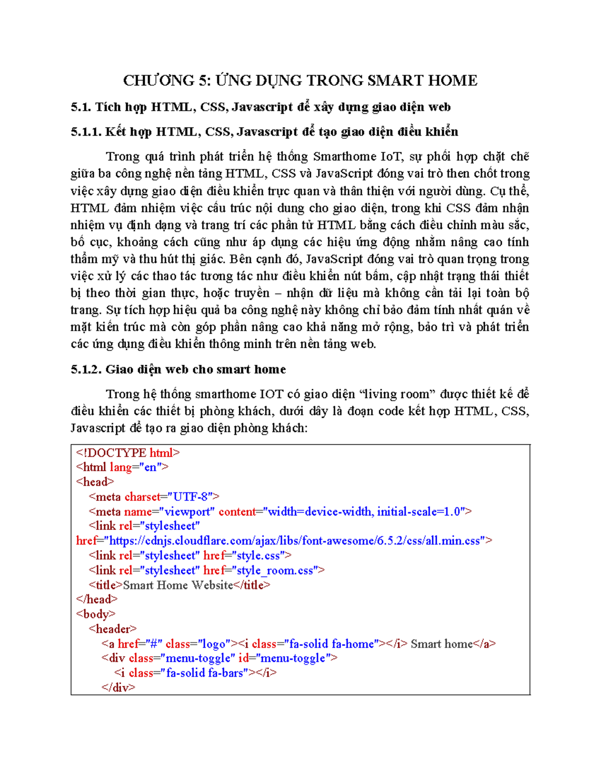 CHƯƠNG 5: ỨNG DỤNG HTML, CSS, JS TRONG SMART HOME - Studocu