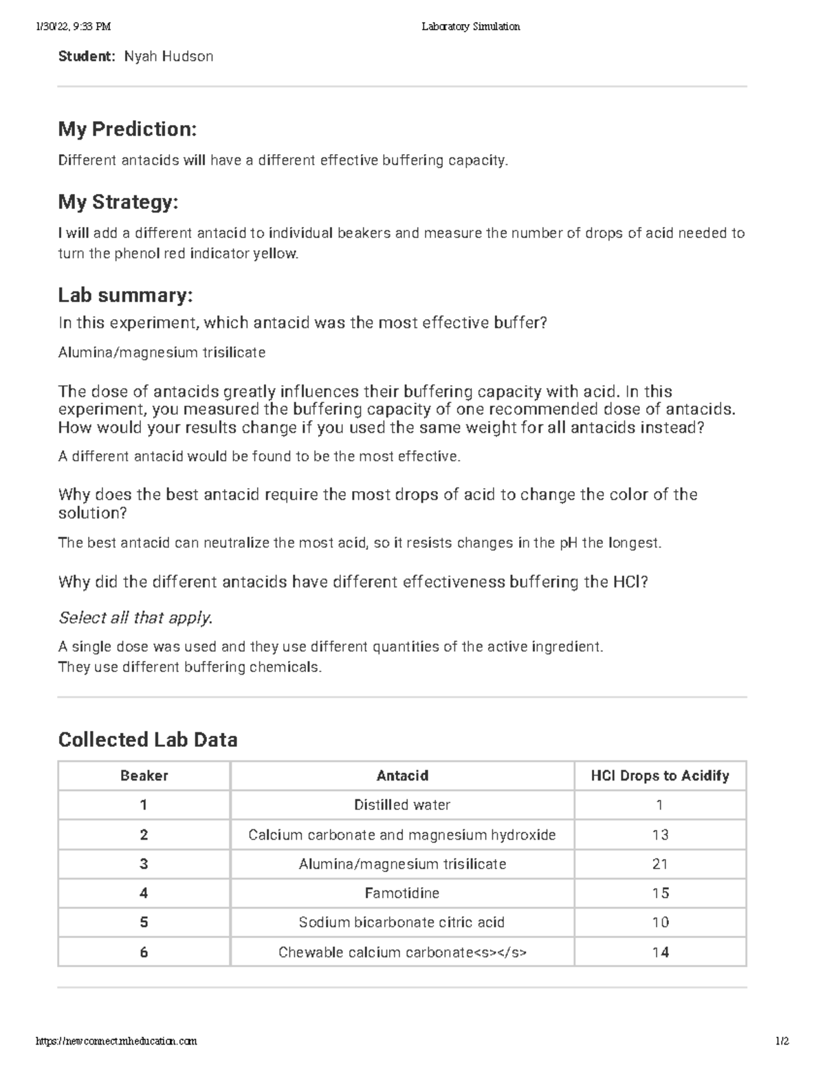 P H Balance Lab: Antacids as Buffers (Antacid Effectiveness Study ...