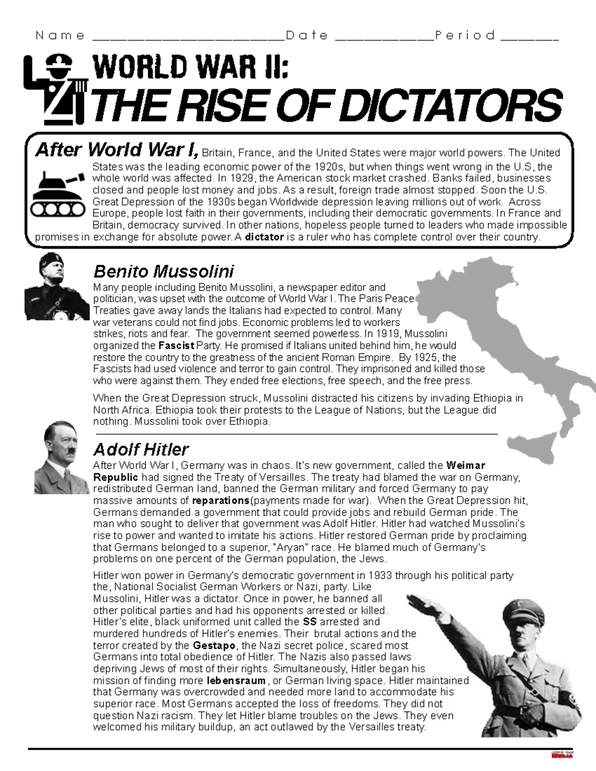 WORLD WAR II: RISE OF DICTATORS (HIST 101) - Day 1 Assignment - Studocu