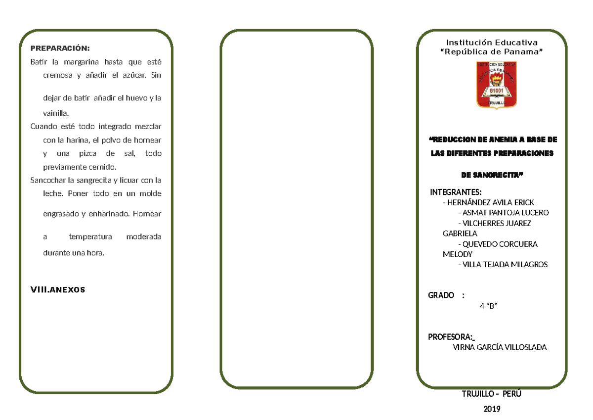 Tríptico de Sangrecita - Tarea Académica 4to Grado - Studocu