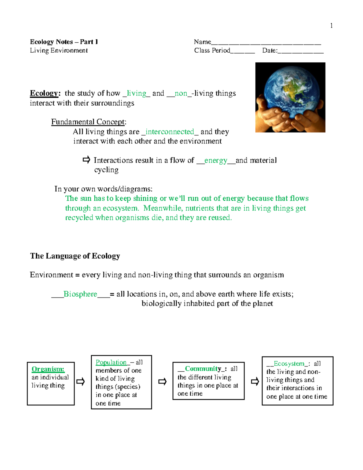 Ecology Notes (Part I & II) - Living Environment (LE) Insights - Studocu