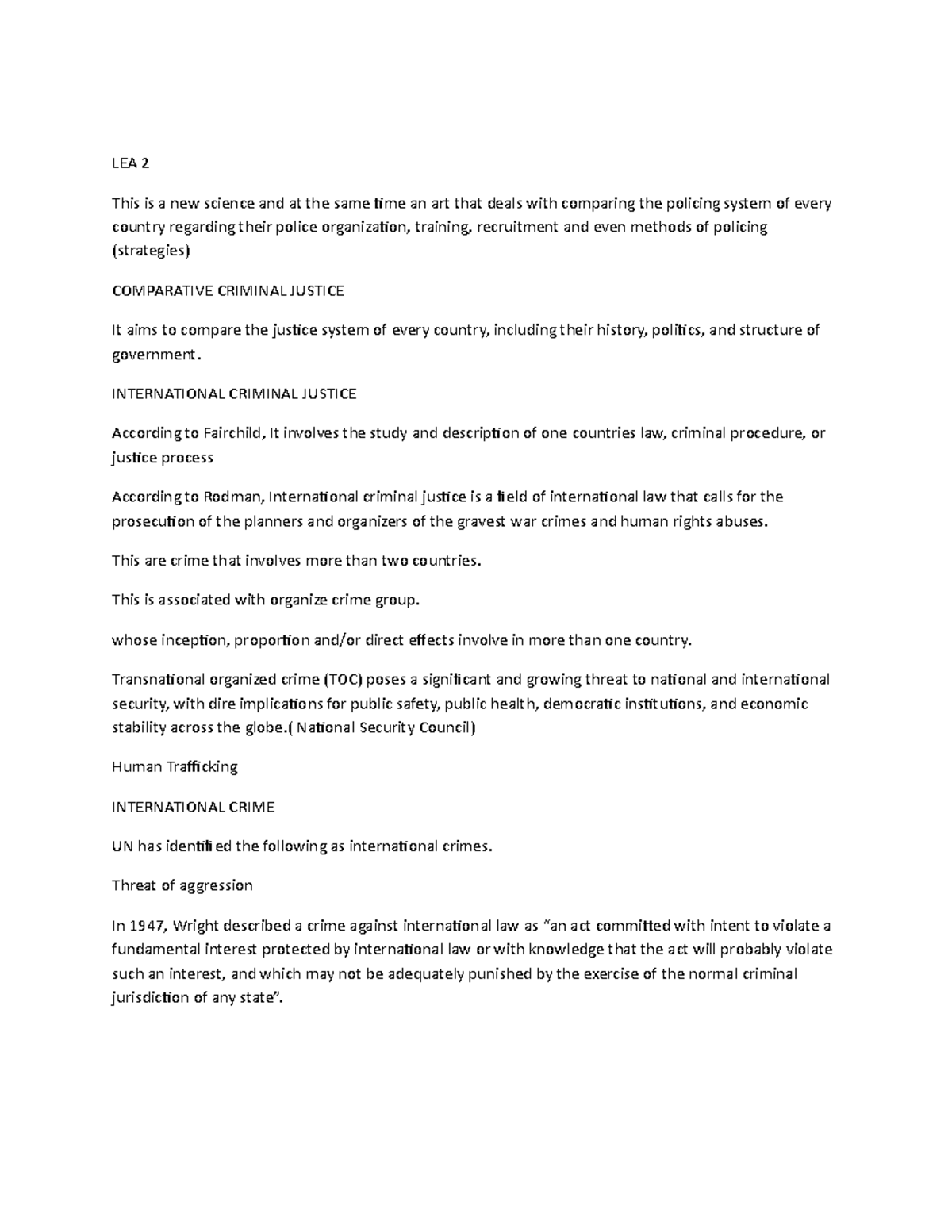 LEA 2 - Lecture Notes on Comparative & International Criminal Justice ...