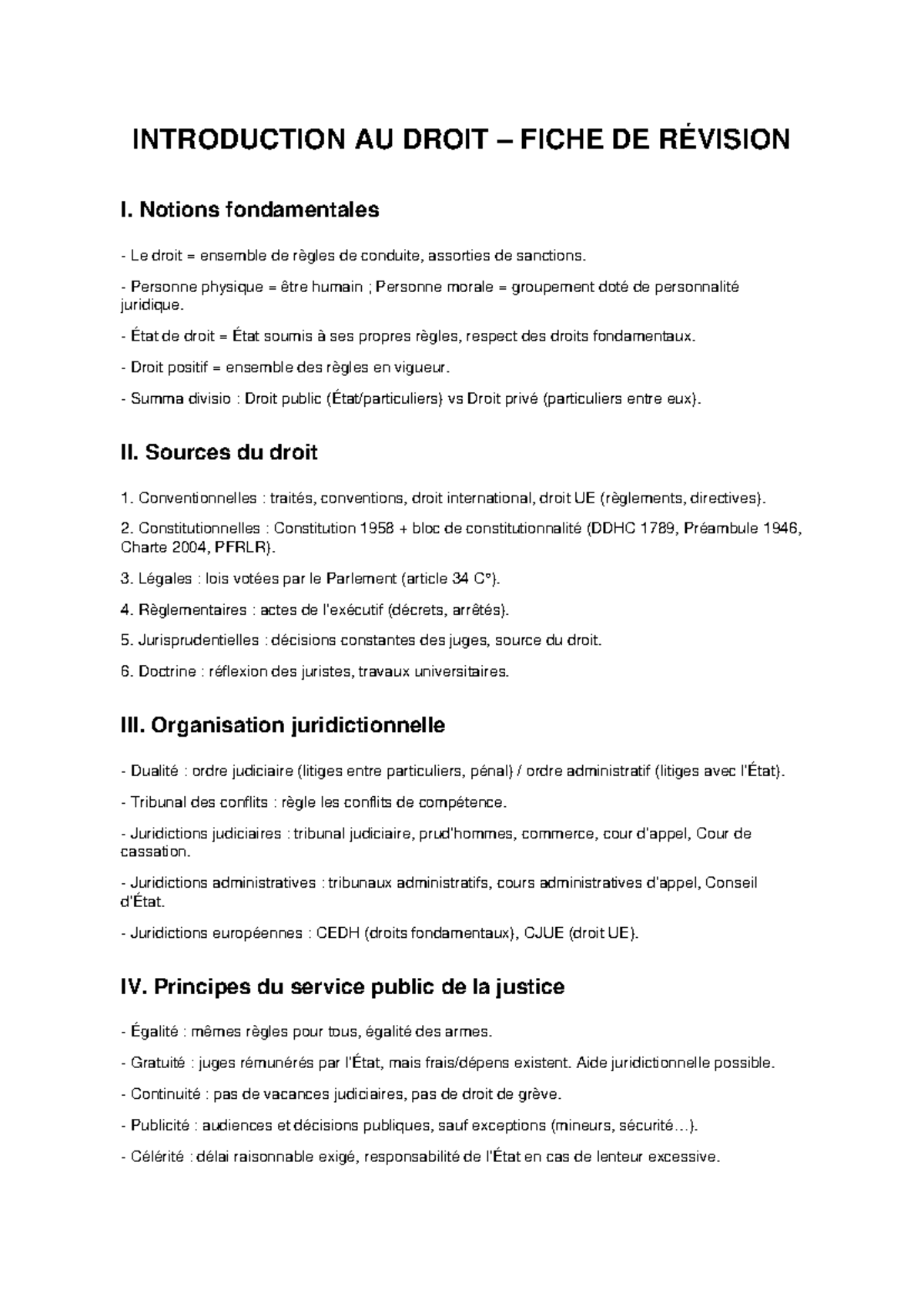 FICHE DE RÉVISION : INTRODUCTION AU DROIT - NOTIONS FONDAMENTALES - Studocu