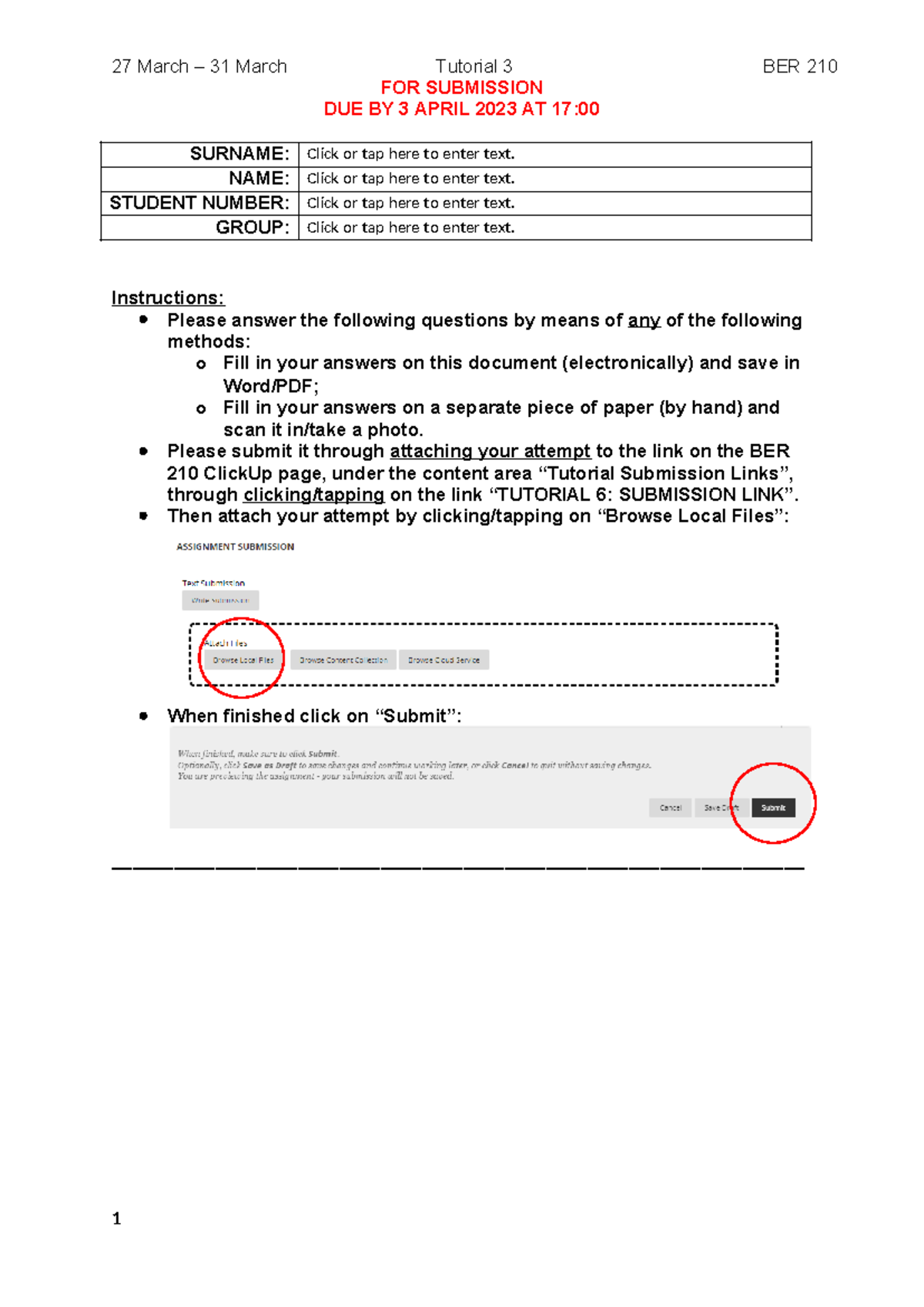 Tutorial 3 Submission Instructions and Questions - BER 210 - Studocu