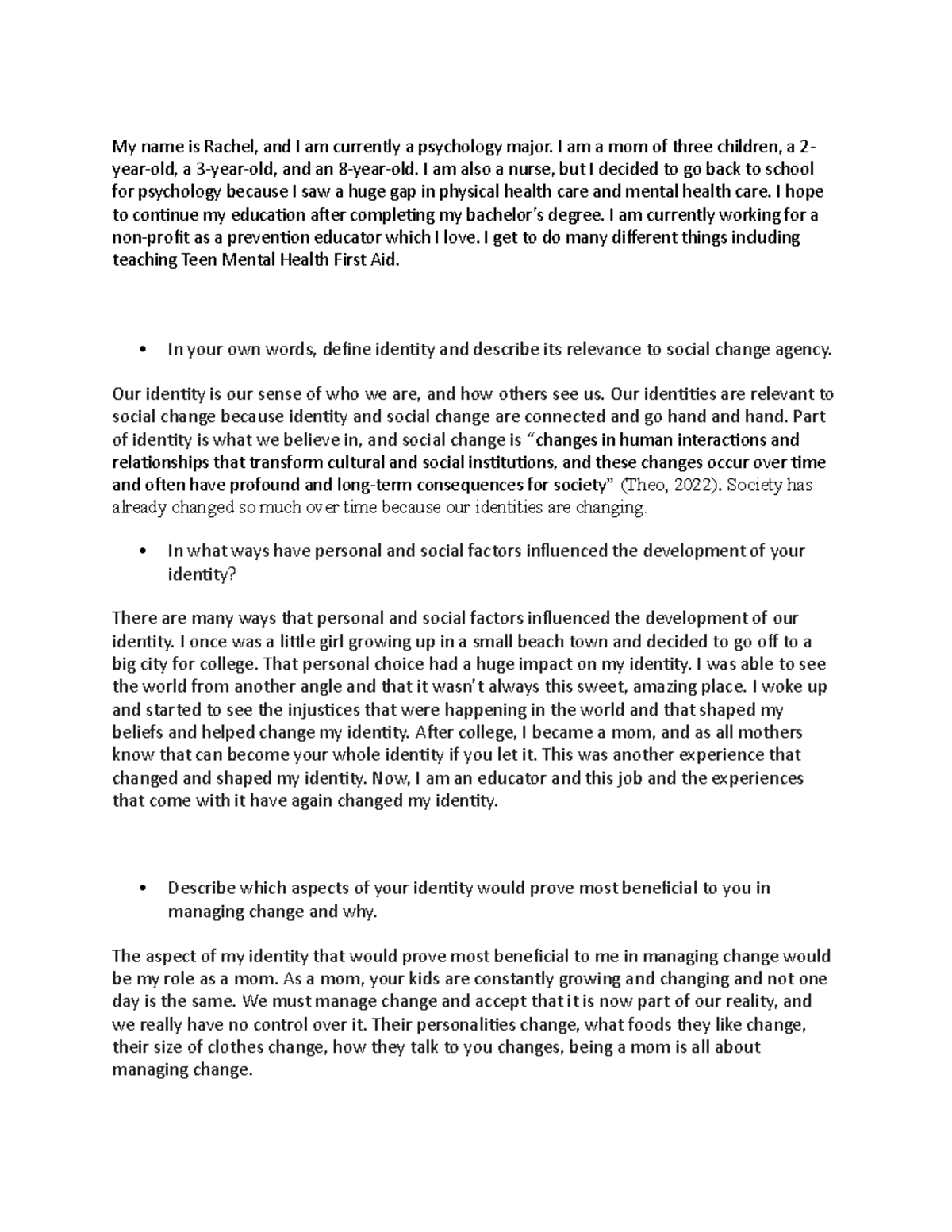 Psy-495 dis 1 - Discussion 1 - My name is Rachel, and I am currently a ...