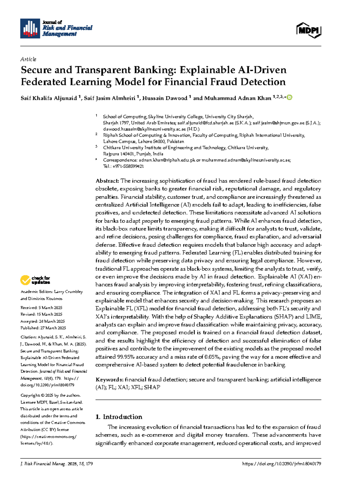 Secure and Transparent Banking: XFL Model for Financial Fraud Detection ...