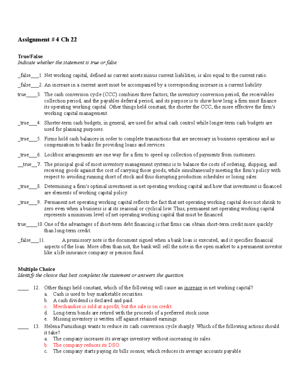 Assignment # 4 26 Ch 22 answer - Assignment # 4 Ch 22 True/False Indicate whether the statement ...