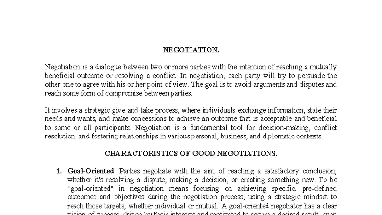 Negotiation as a Form of ADR: Key Principles and Techniques - Studocu