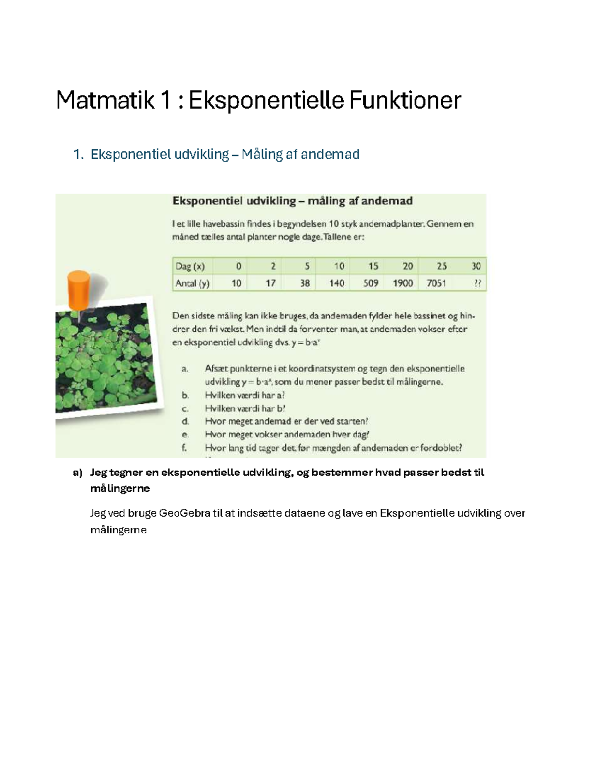 Matmatik 1: Eksponentielle Funktioner og Anvendelser i GeoGebra ...