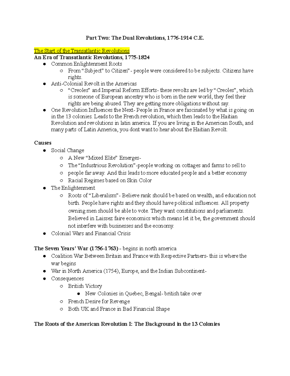 Revised Title: HIST 2020 Final Exam Notes: The Dual Revolutions, 1776 ...