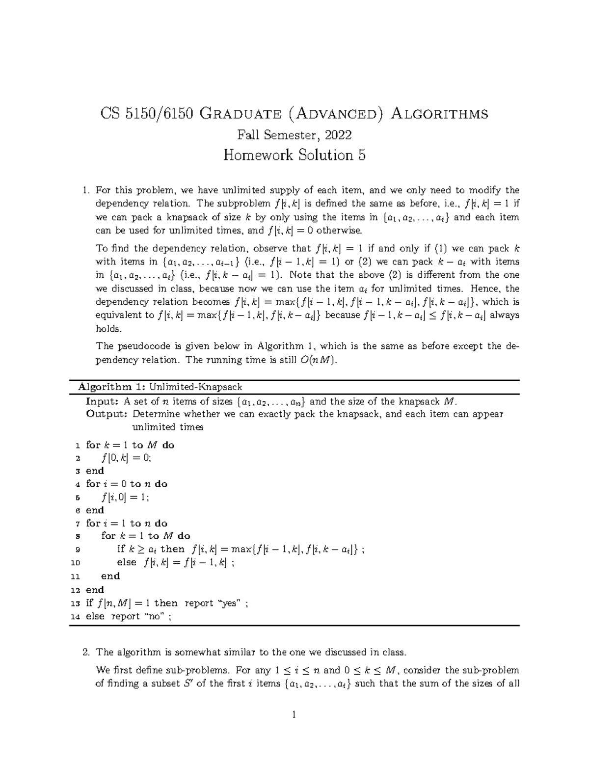CS 5150/6150 Assignment 5 Solution - Advanced Algorithms Analysis - Studocu