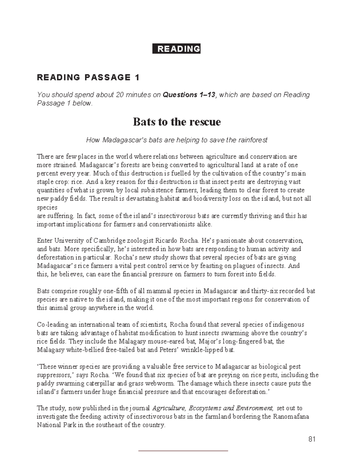 Cambridge IELTS 17 - Test 4 - Reading Passage 1: Bats and Rainforest ...