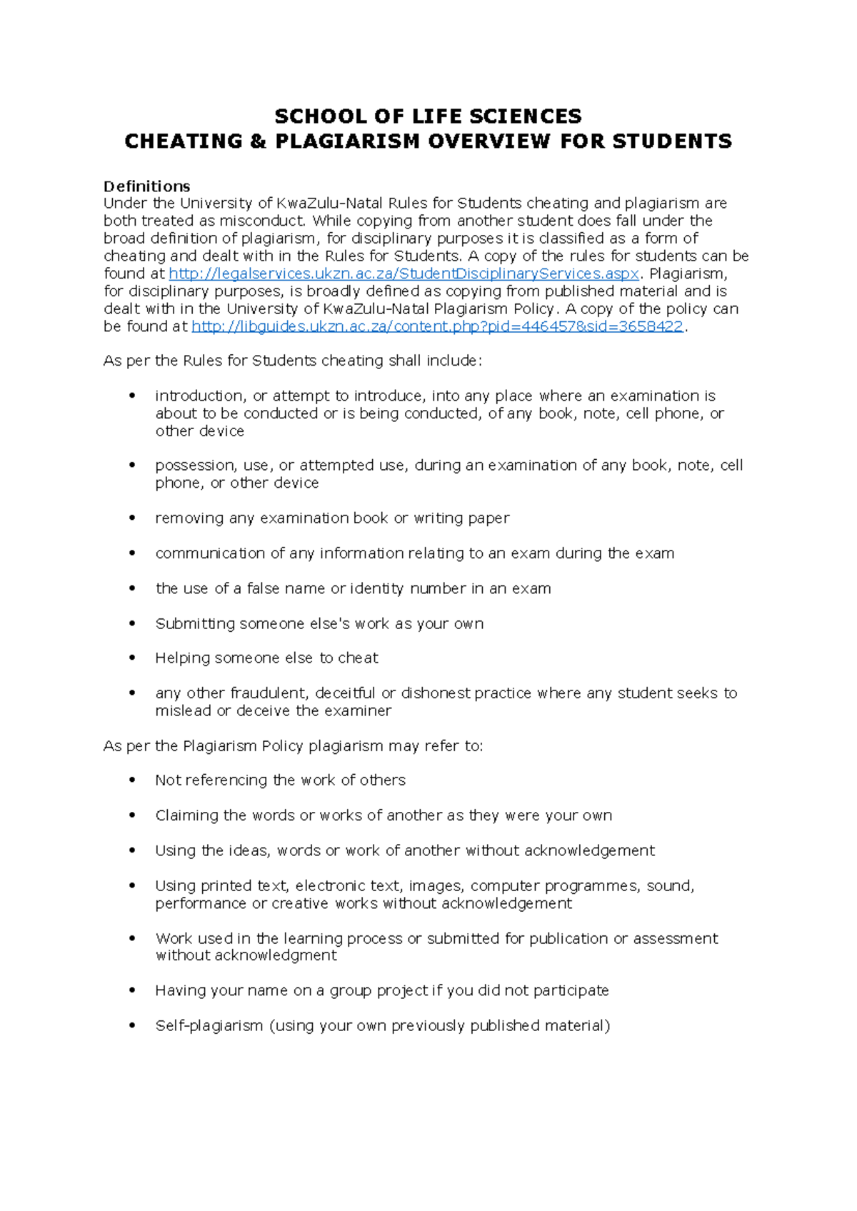 SLS Cheating & Plagiarism Overview: Definitions & Policies - Studocu