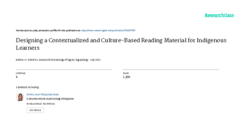 Designing Contextualized Reading Materials for Indigenous Learners ...