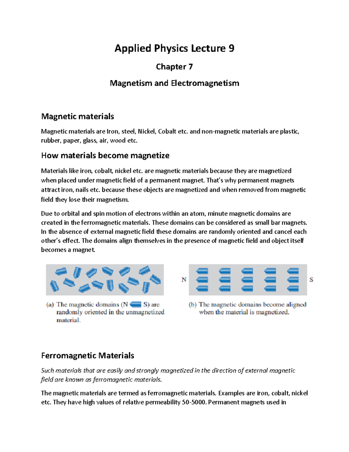 Applied Physics Lecture 9: Magnetism & Electromagnetism Overview - Studocu