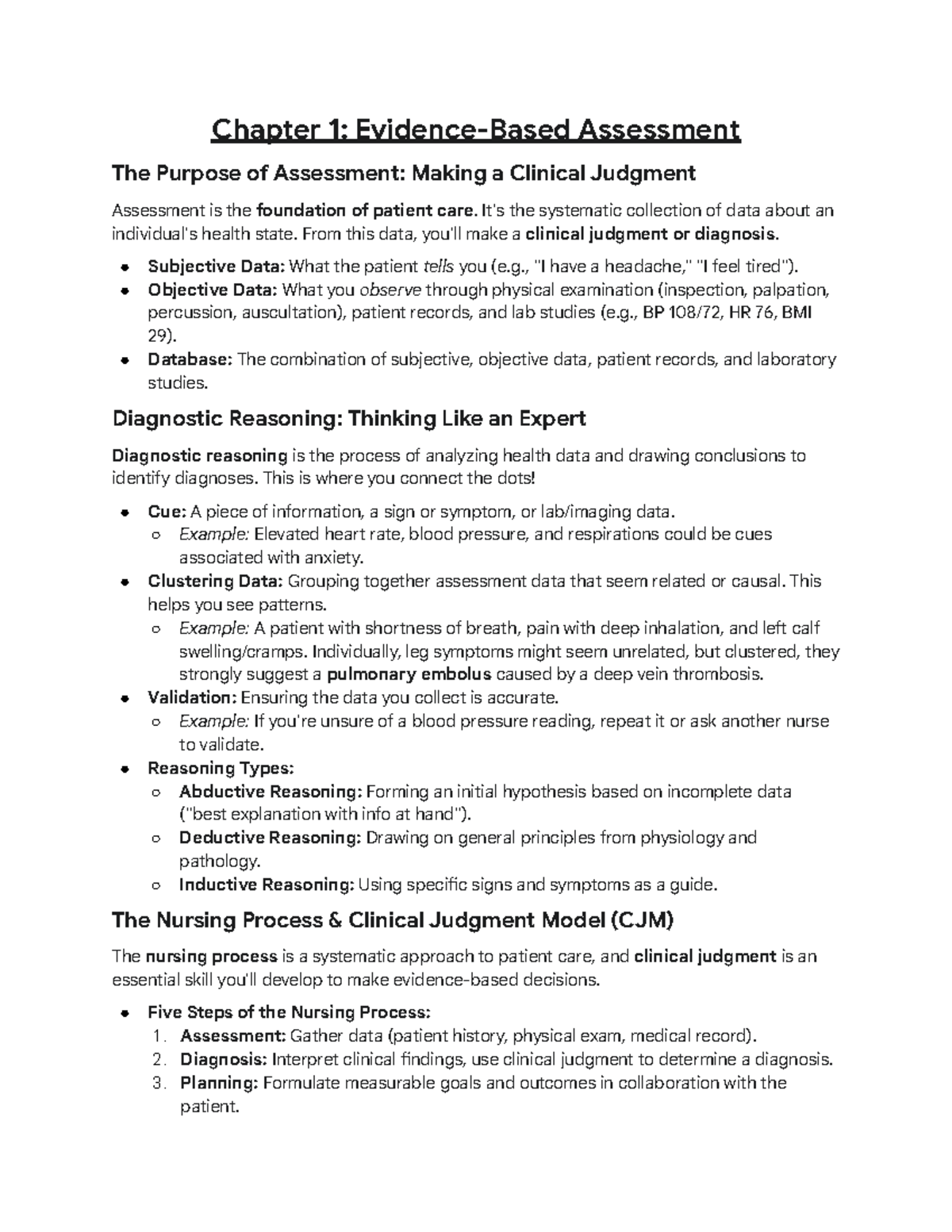 HA Chapter 1: Clinical Judgment & Assessment in Nursing - Studocu